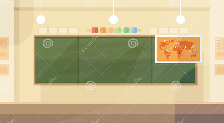 School Classroom Interior Board Map Flat Design Stock Vector ...