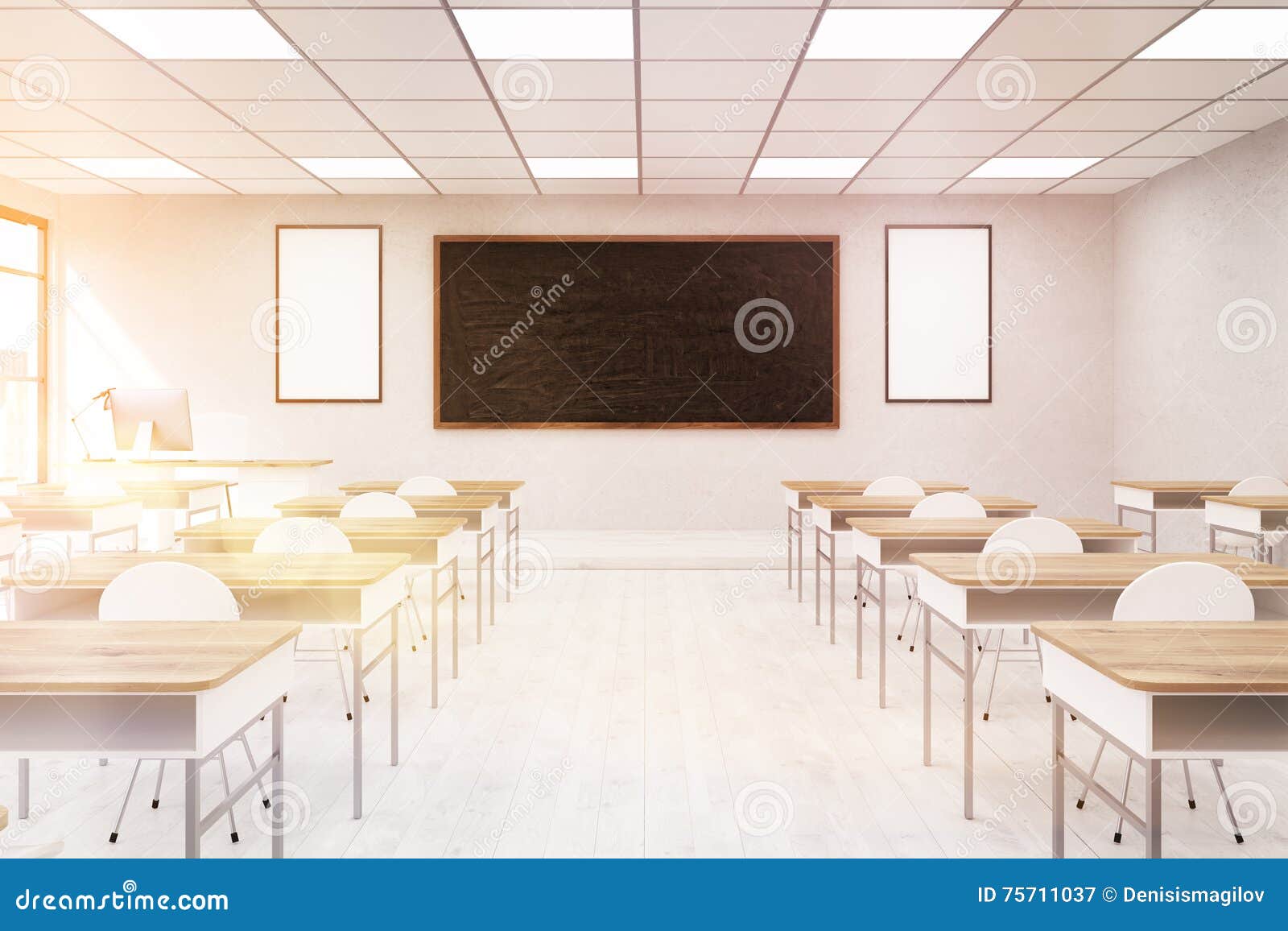School Classroom Interior with Sun Stock Illustration - Illustration of ...
