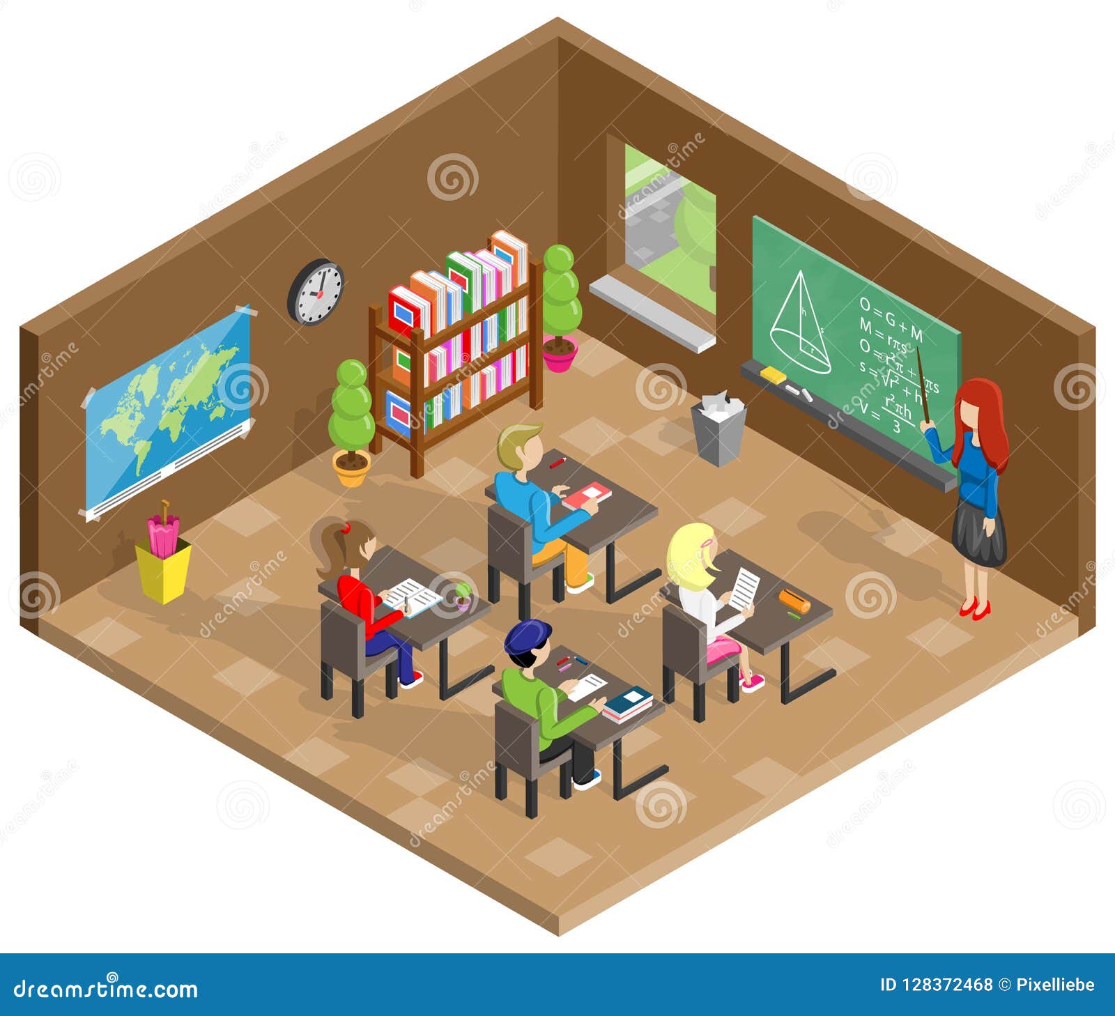 School Classroom Isometric Design Vector Stock Vector - Illustration of ...