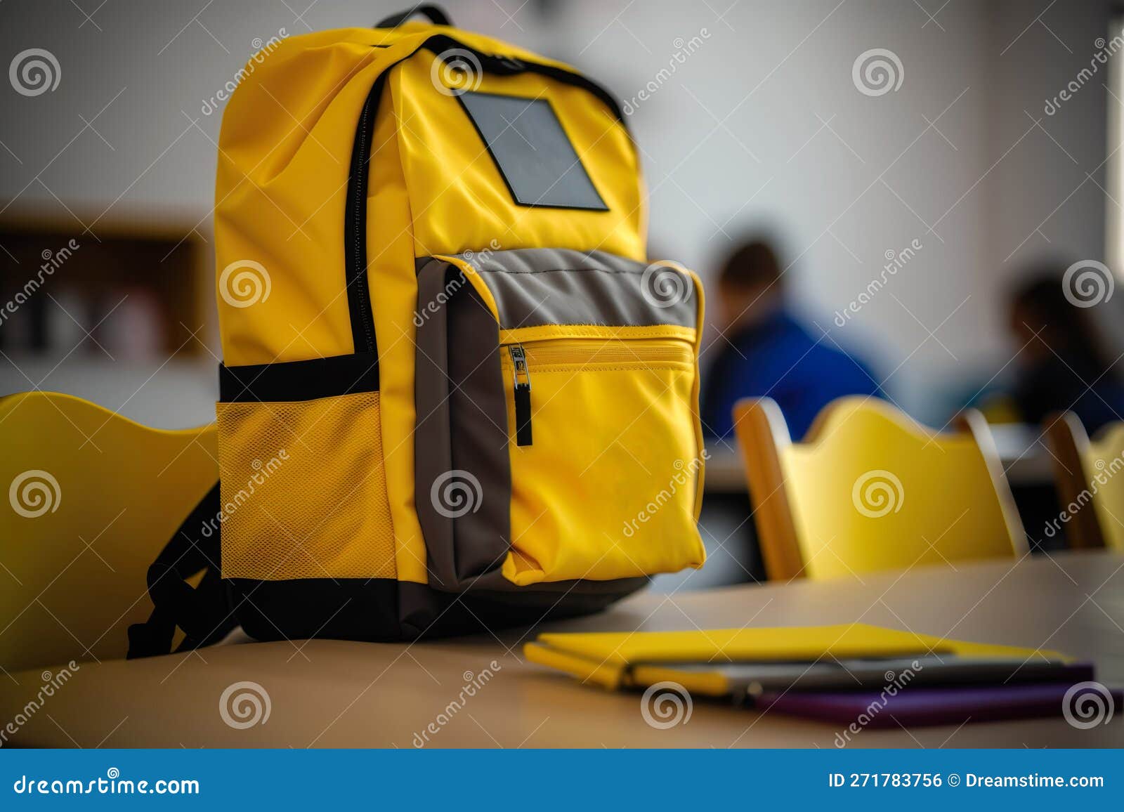 School Classroom. New School Bag on a Student S Desk in the Classroom ...