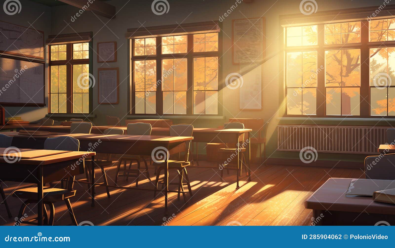 School Classroom at Sunset. AI Generative Stock Illustration ...