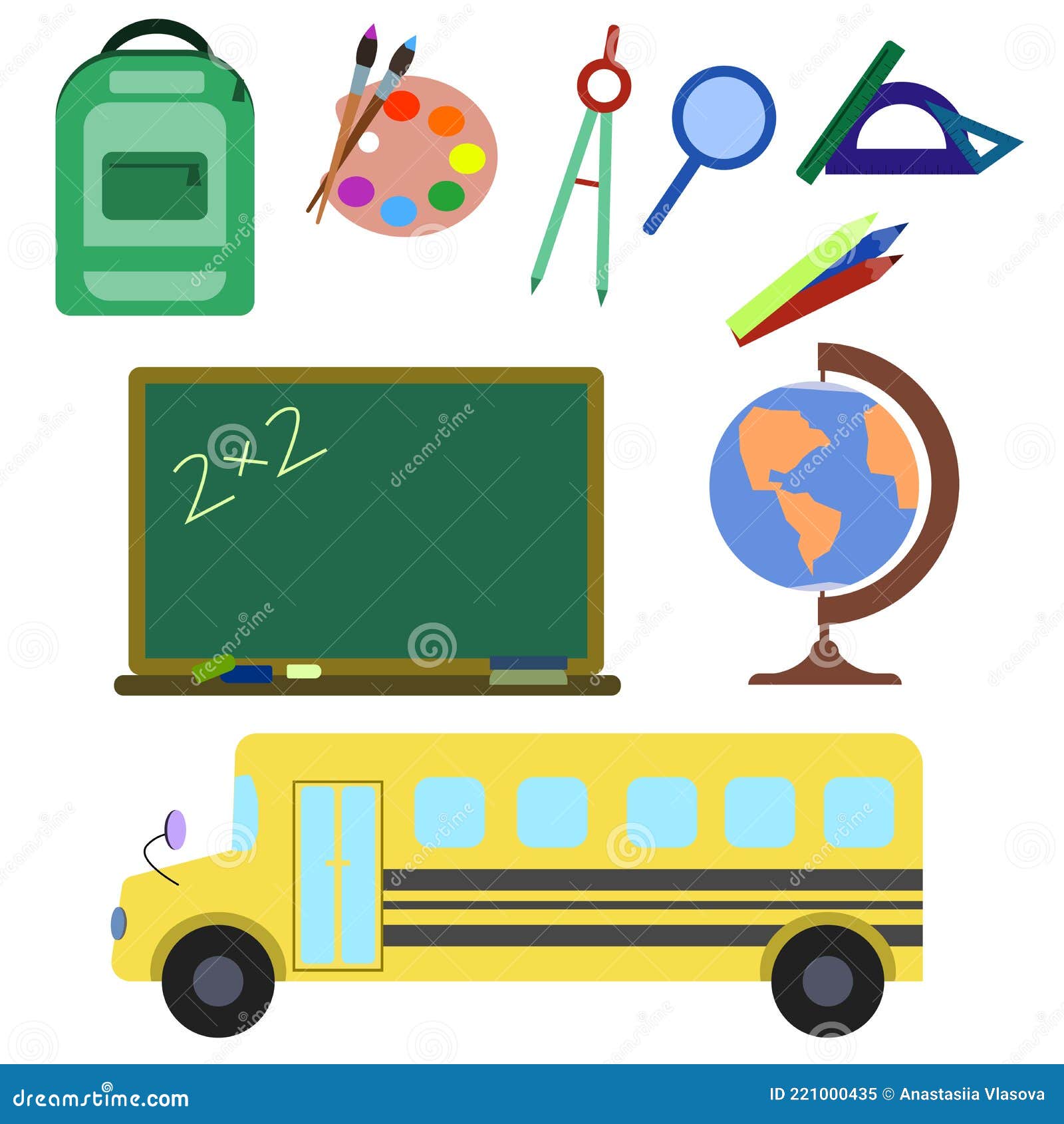 School Clipart Elements Set in Flat Style Stock Vector - Illustration ...