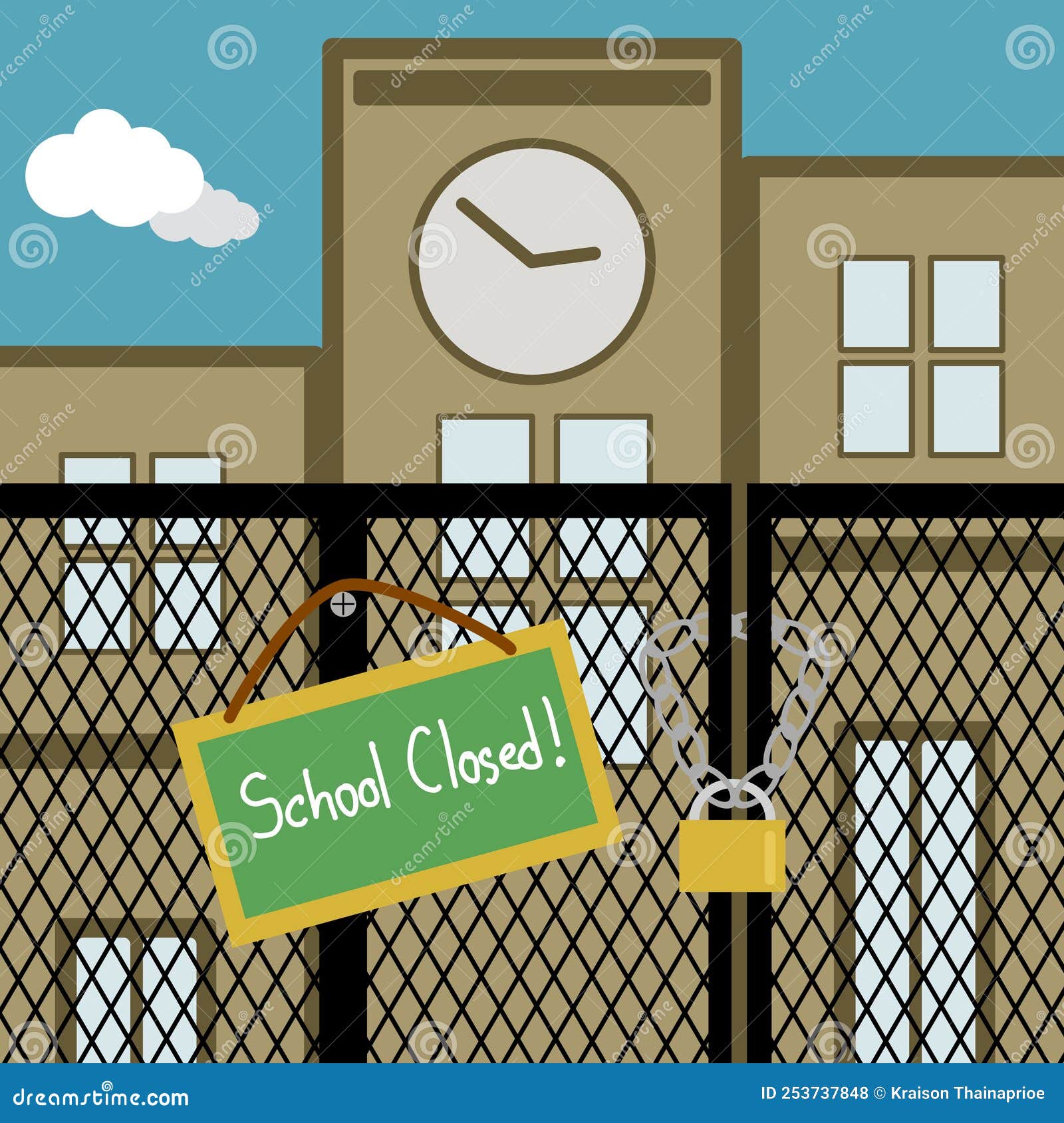 School Closed with Key Lock in Terrible Situation Stock Vector ...
