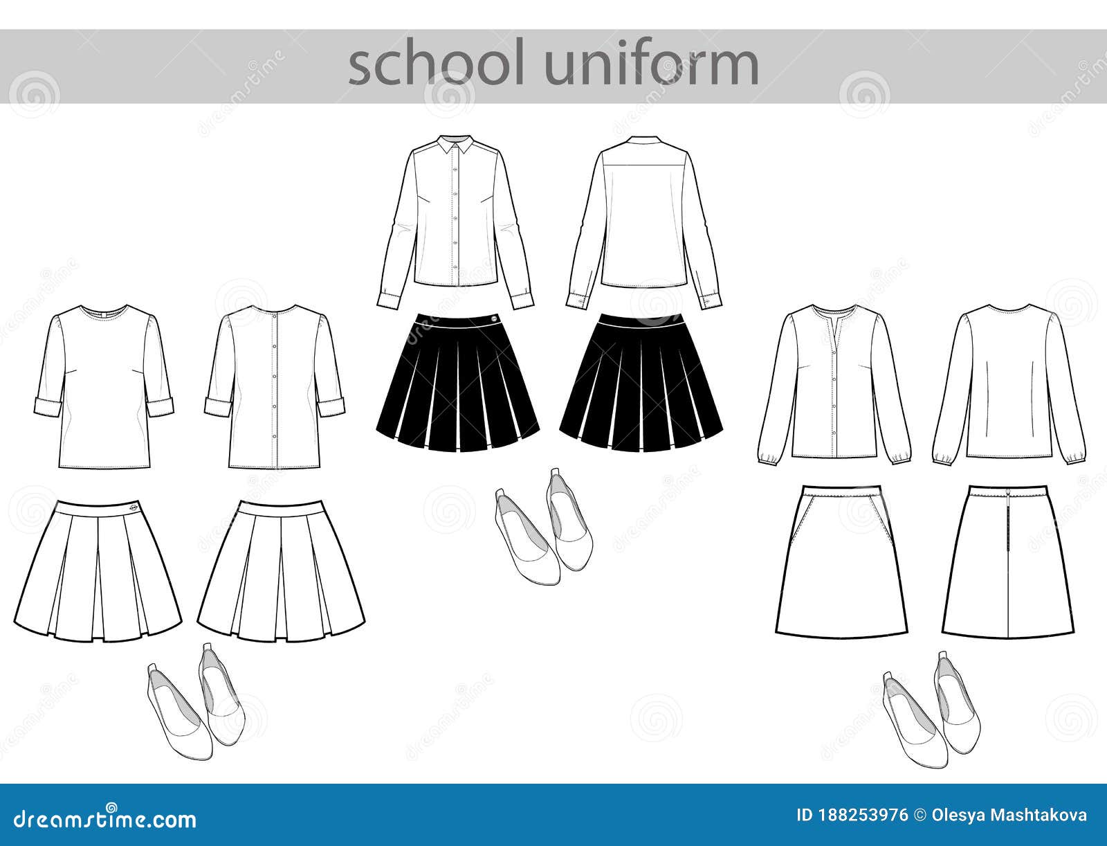School or College Uniforms. Kids Clothes Vector Set Stock Vector ...