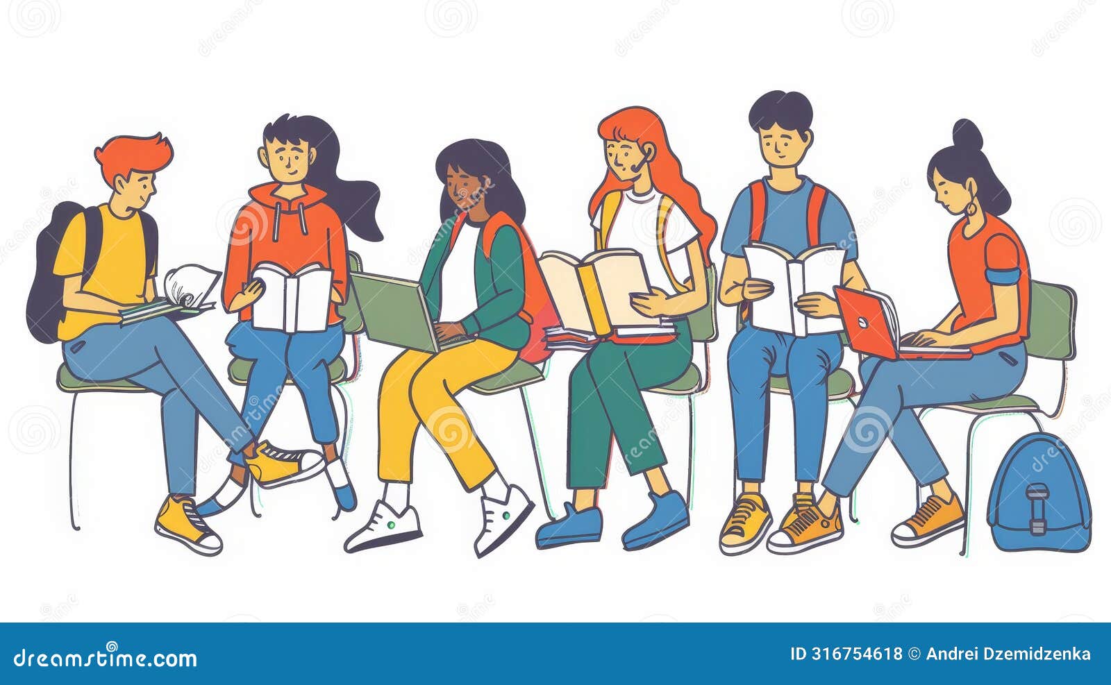 School, College or University Students with Books and Gadgets ...