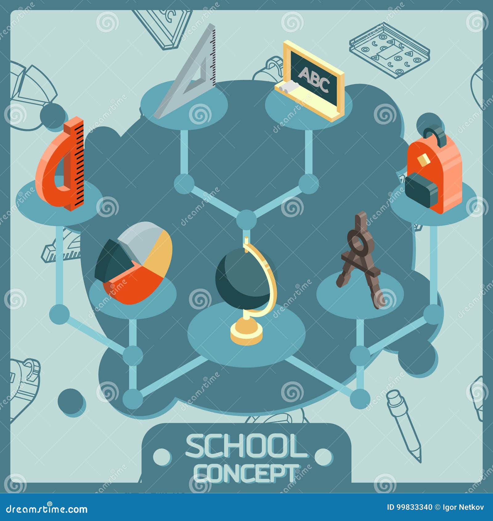 School Color Isometric Concept Icons Stock Vector Illustration Of