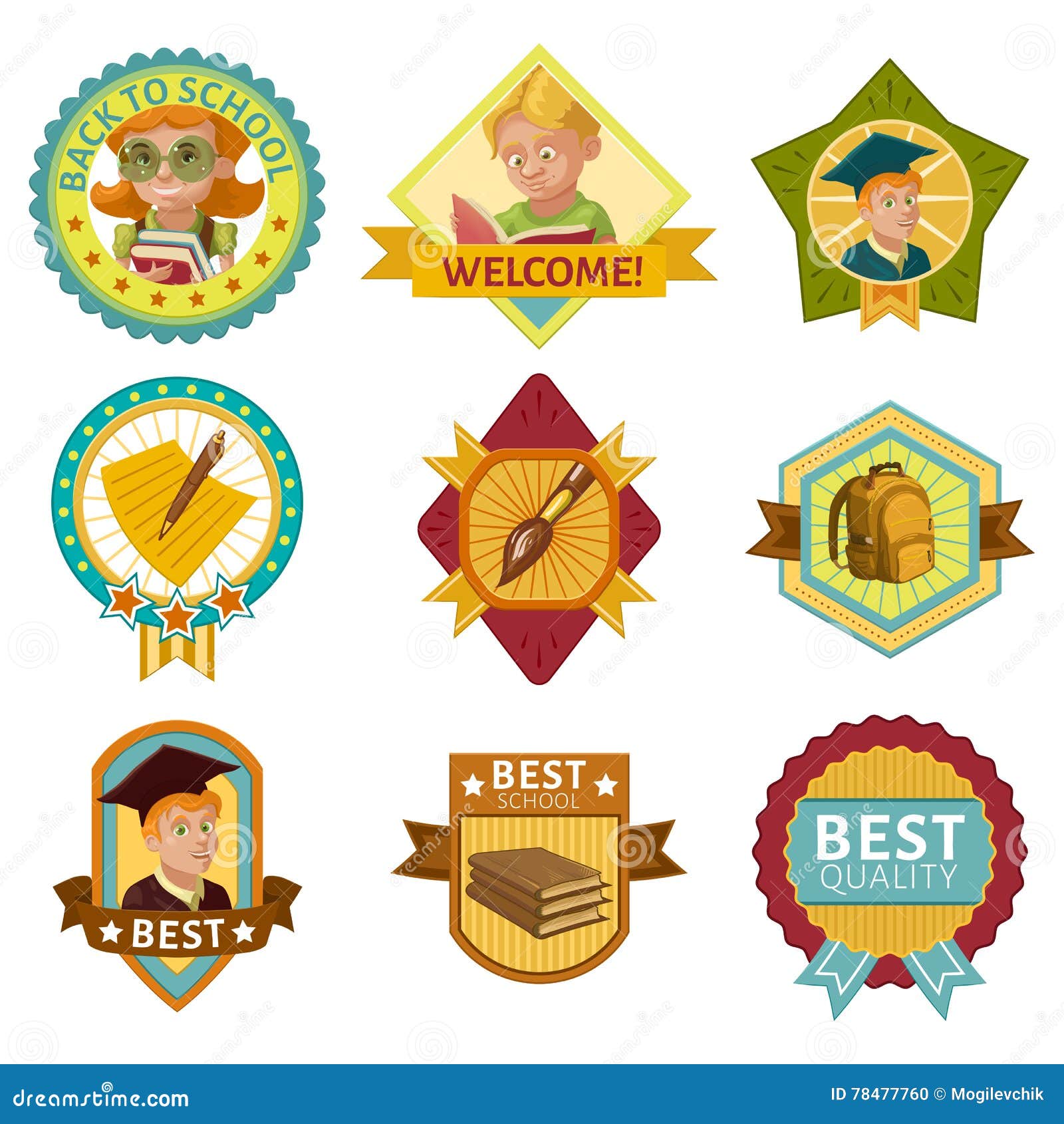 School Colored Badges Set stock vector. Illustration of sheet - 78477760