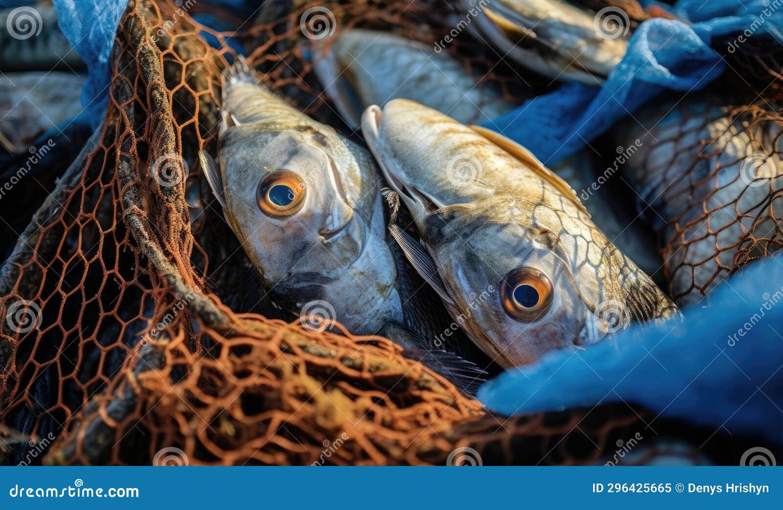 A School of Colorful Fish Caught in a Fishing Net Stock Illustration ...