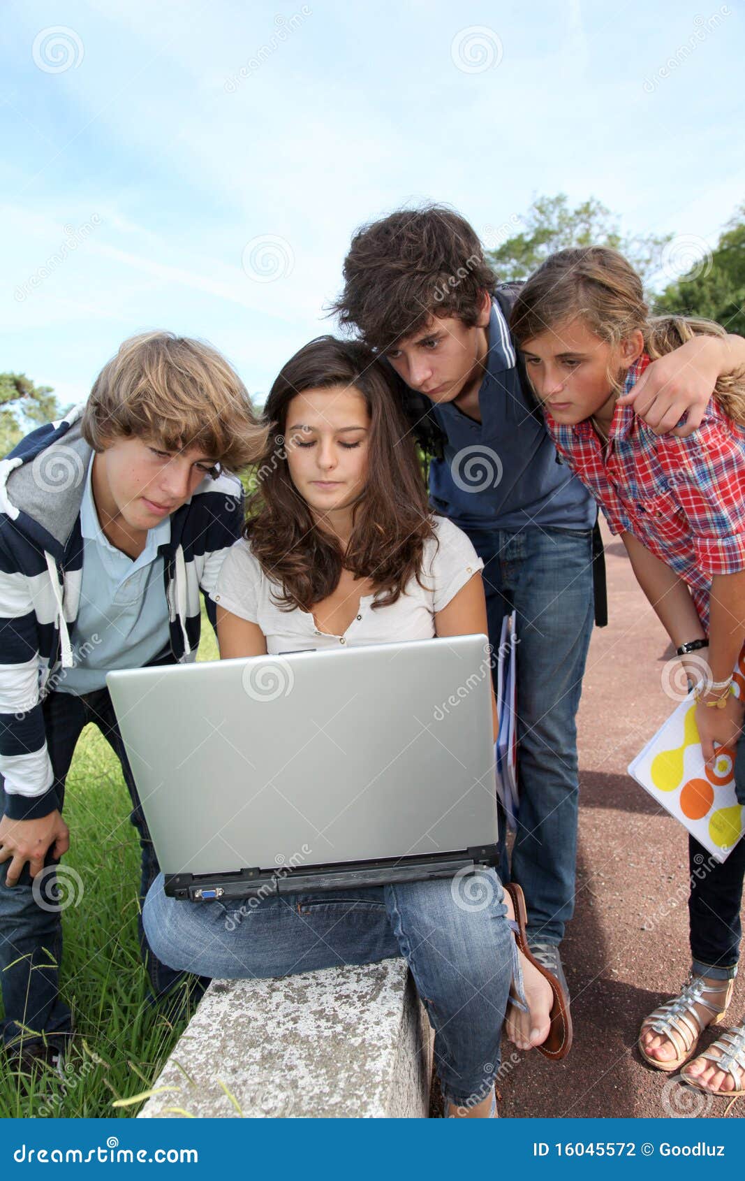At school with computer stock photo. Image of youth, teamwork - 16045572