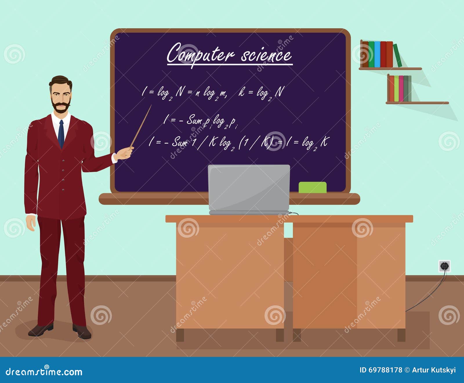 School Computer Science Male Teacher in Audience Class Concept. Vector ...