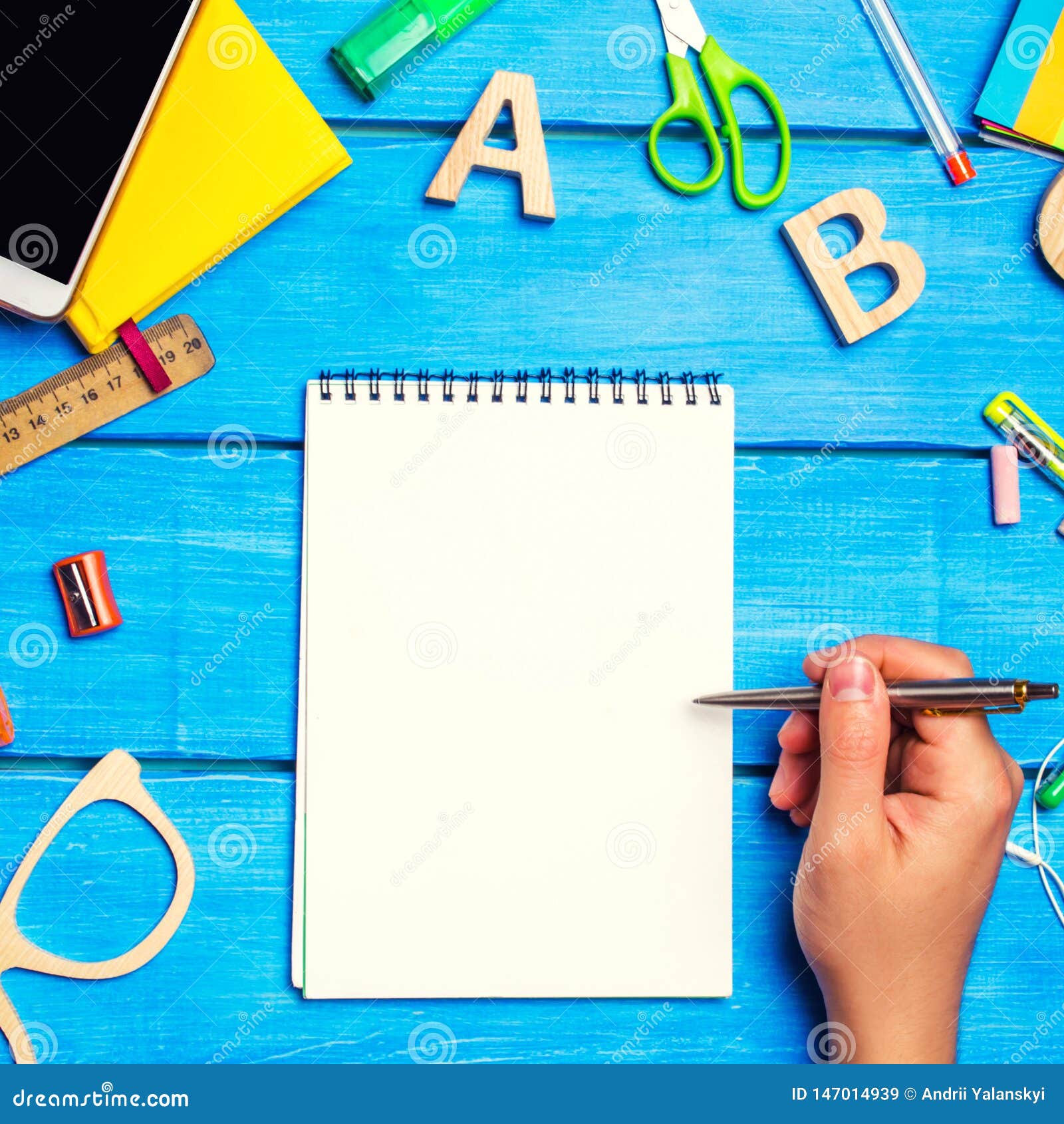 School Concept, Accessories. the Schoolboy Points To a Notepad. New ...