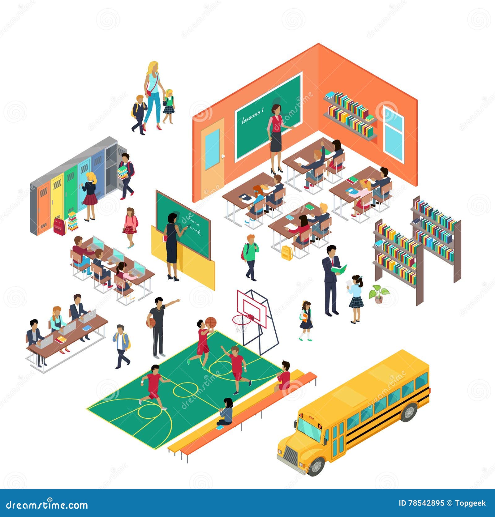 School Concept in Isometric Projection Vector Stock Vector ... School Concept in Isometric Projection Vector Stock Vector ...