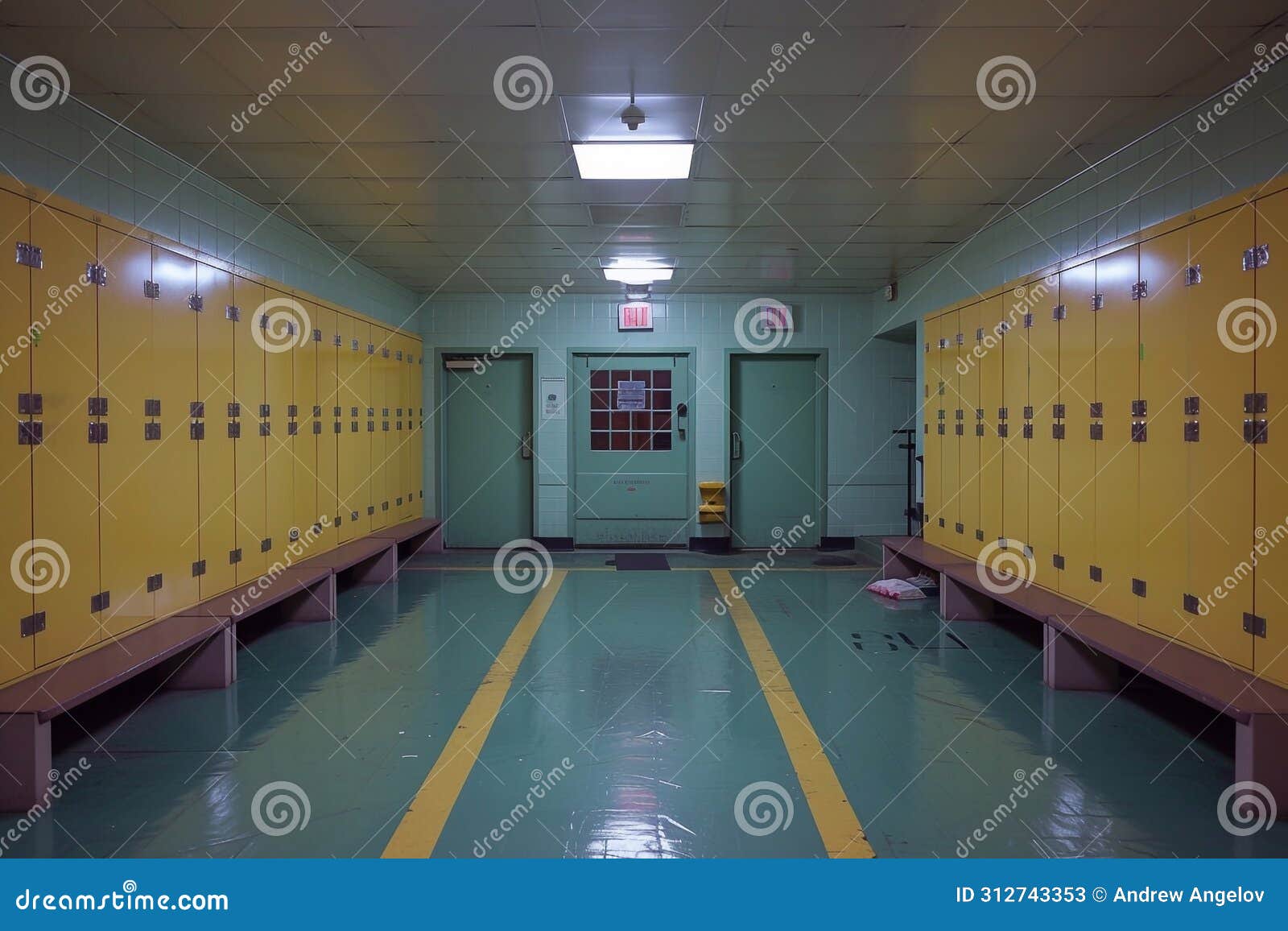 School Corridor with Exit Door. 3d Illustration Stock Illustration ...