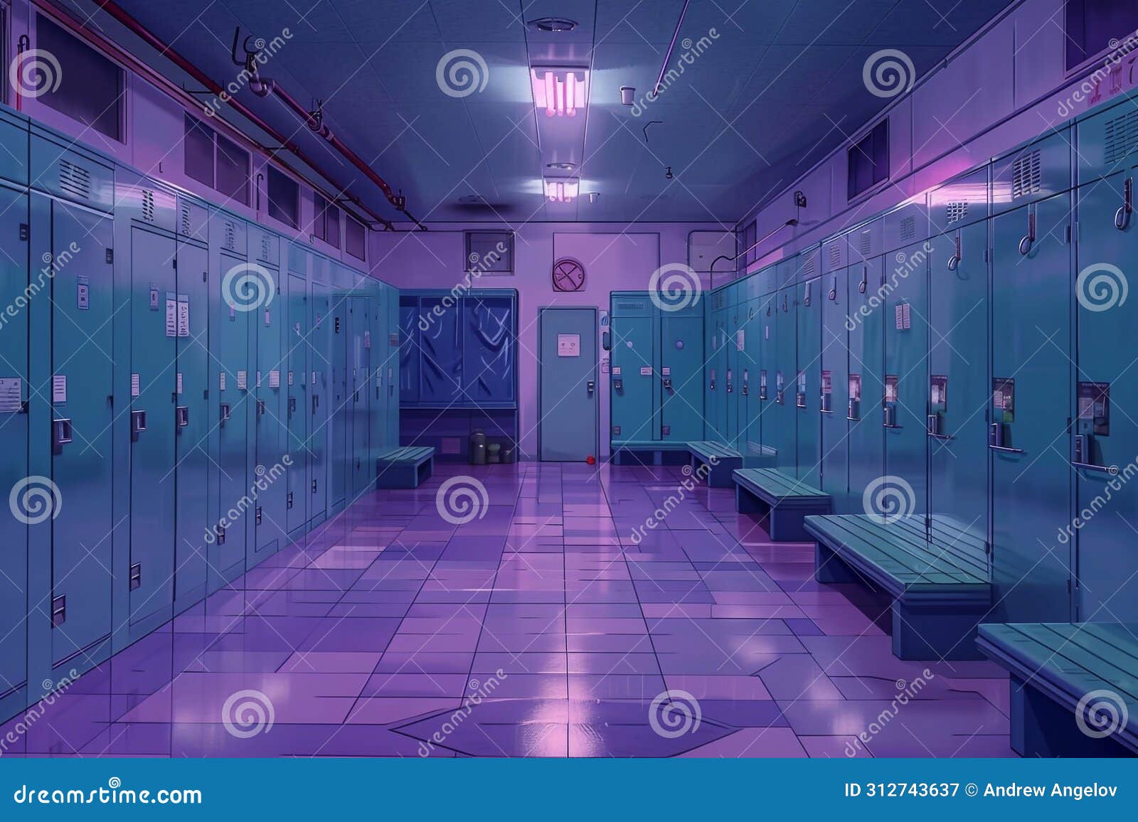 School Corridor with Exit Door. 3d Illustration Stock Illustration ...