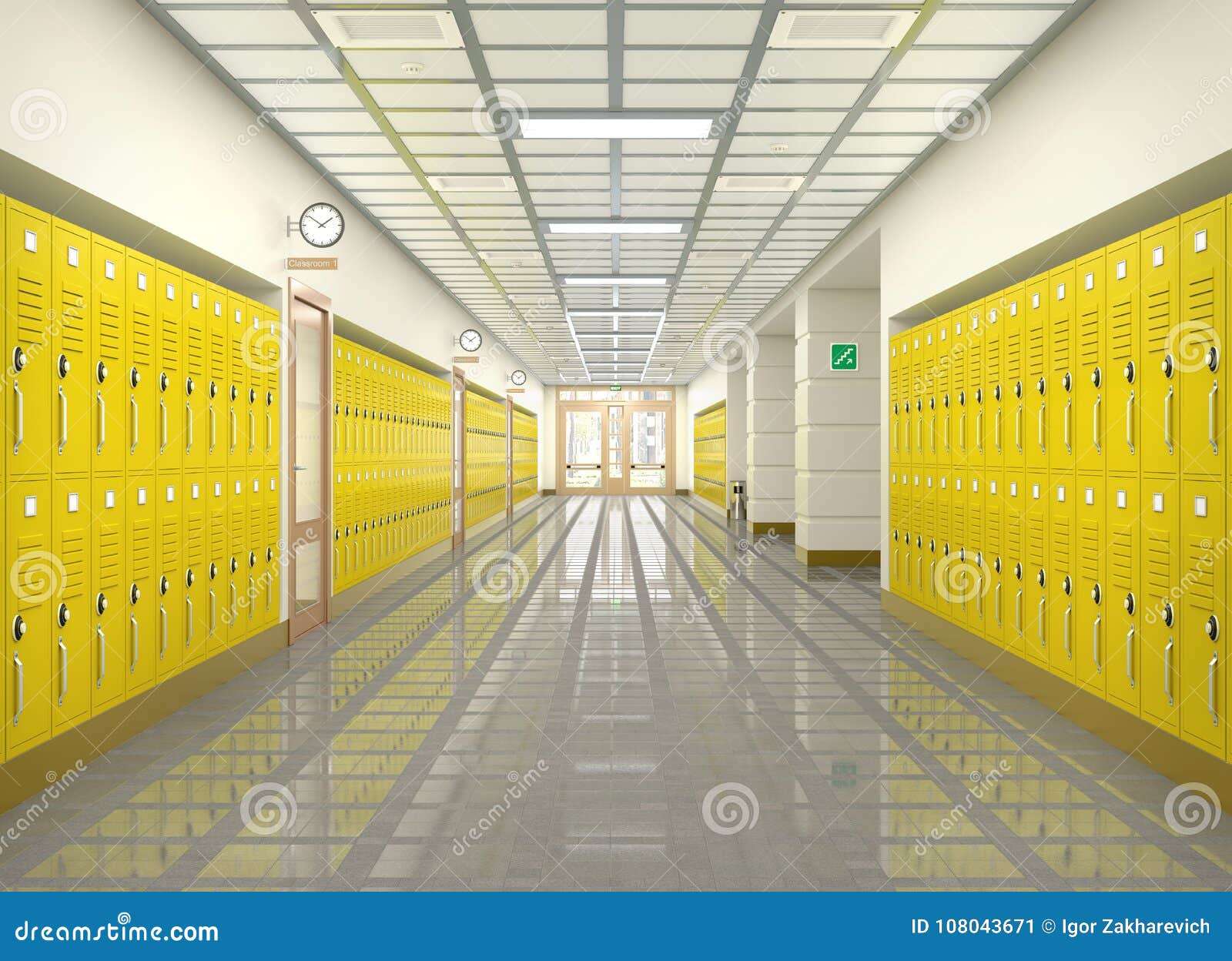 School Corridor Classroom Interior Style Hallway Cartoon Vector ...