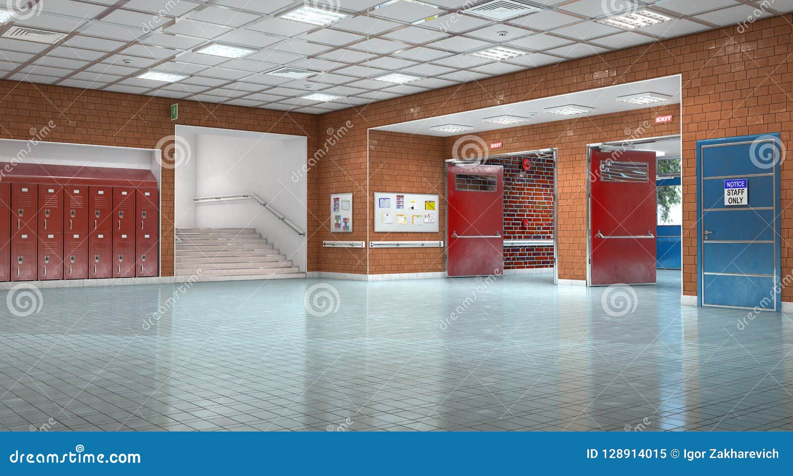 School Corridor Interior Exit Stock Image - Image of university ...