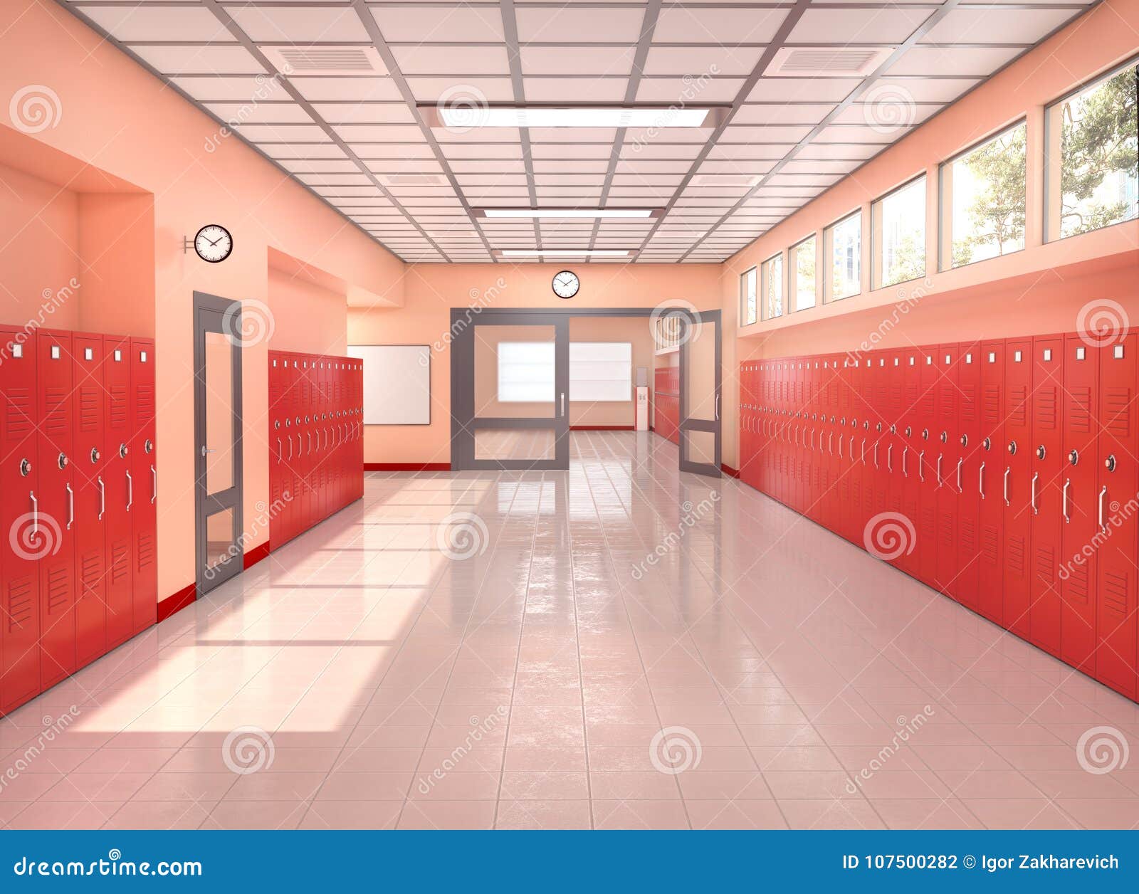 School Corridor Classroom Interior Style Hallway Cartoon Vector ...