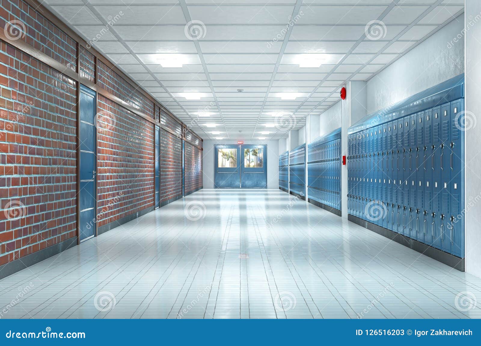 School corridor interior. stock image. Image of college - 126516203