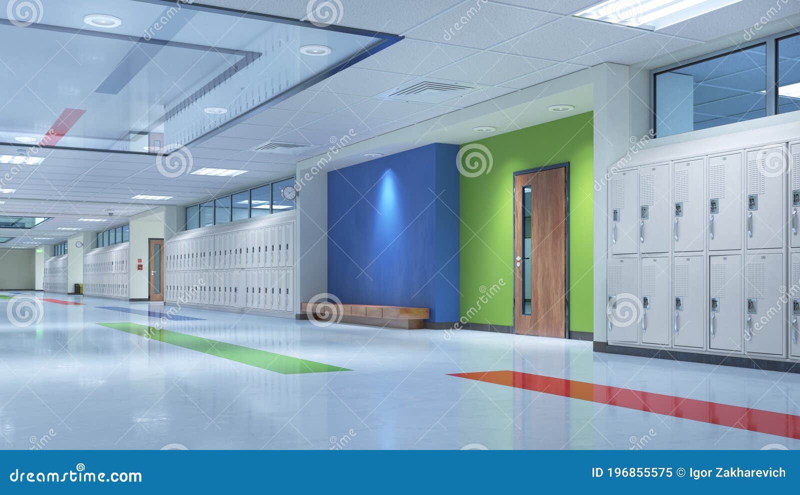 School Corridor with Lockers Stock Image - Image of lock, door: 196855575