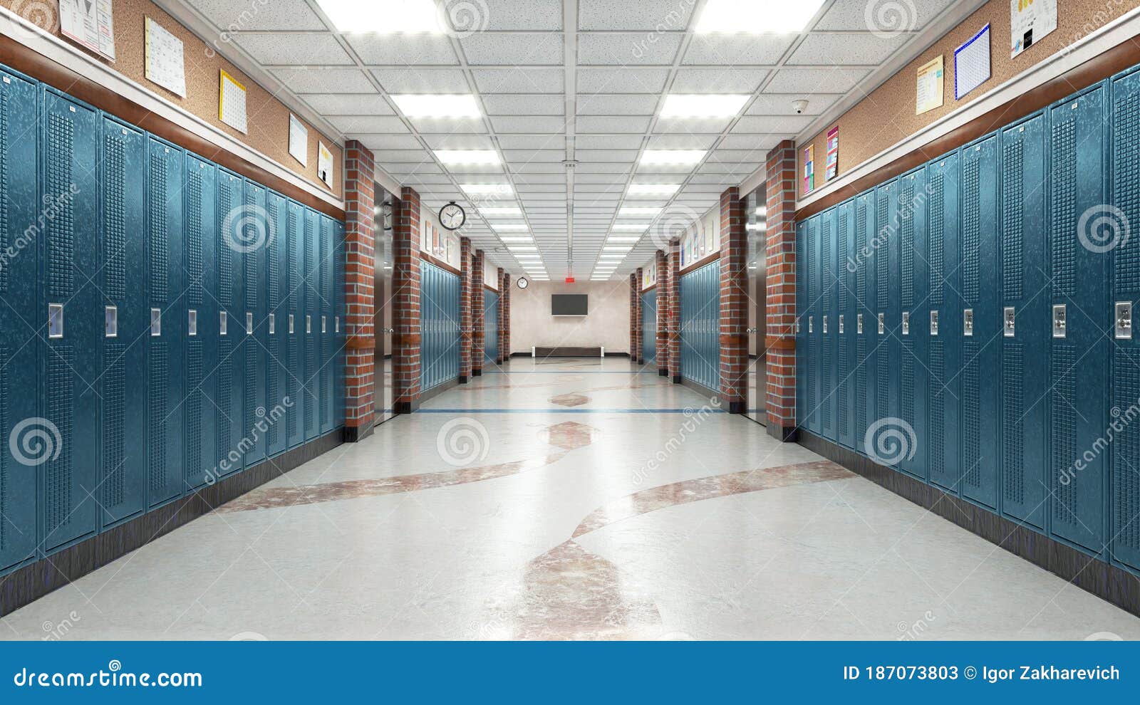 School Corridor with Lockers. Stock Image - Image of doorway, interior ...