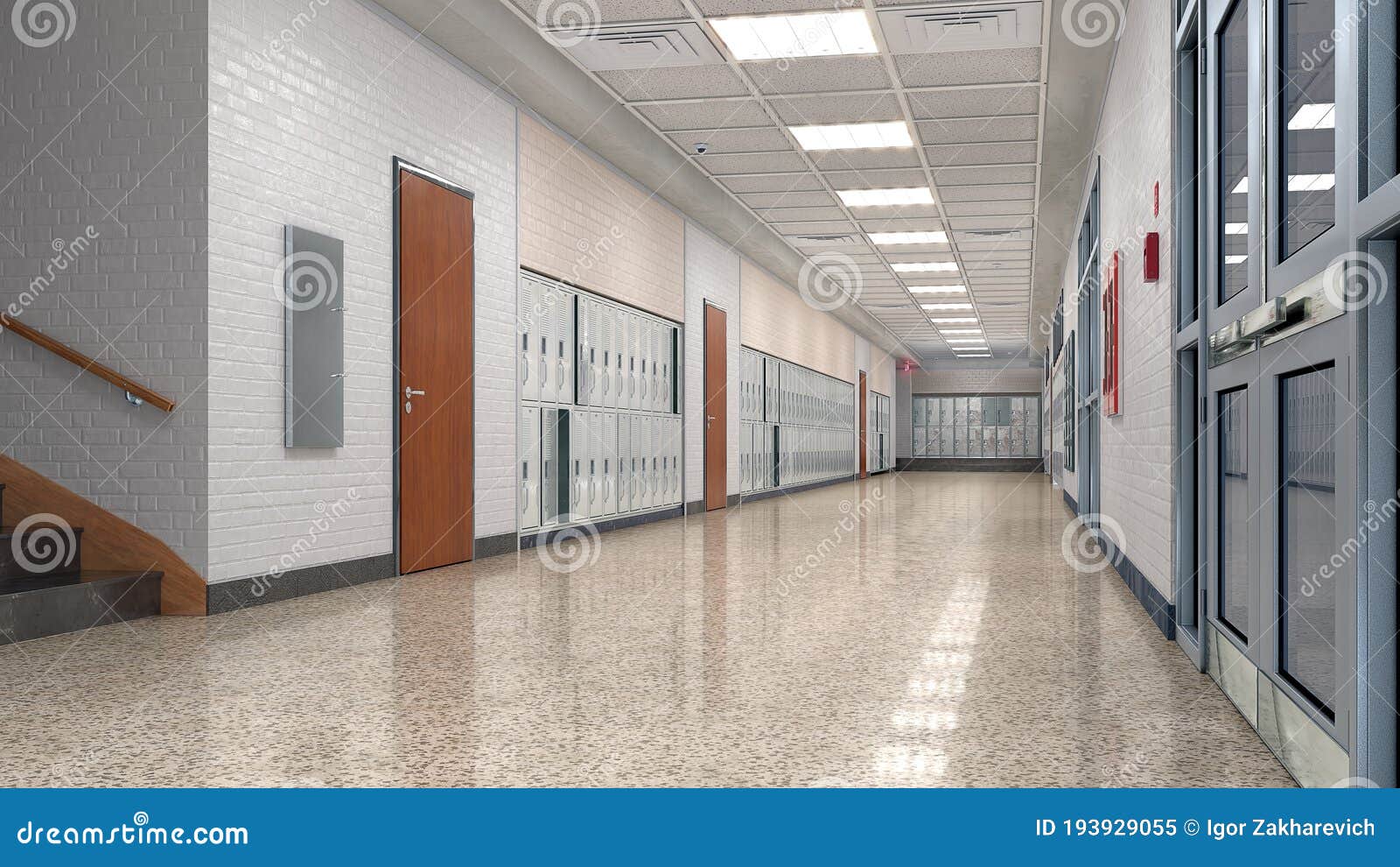 School Corridor with Lockers Stock Illustration - Illustration of room ...