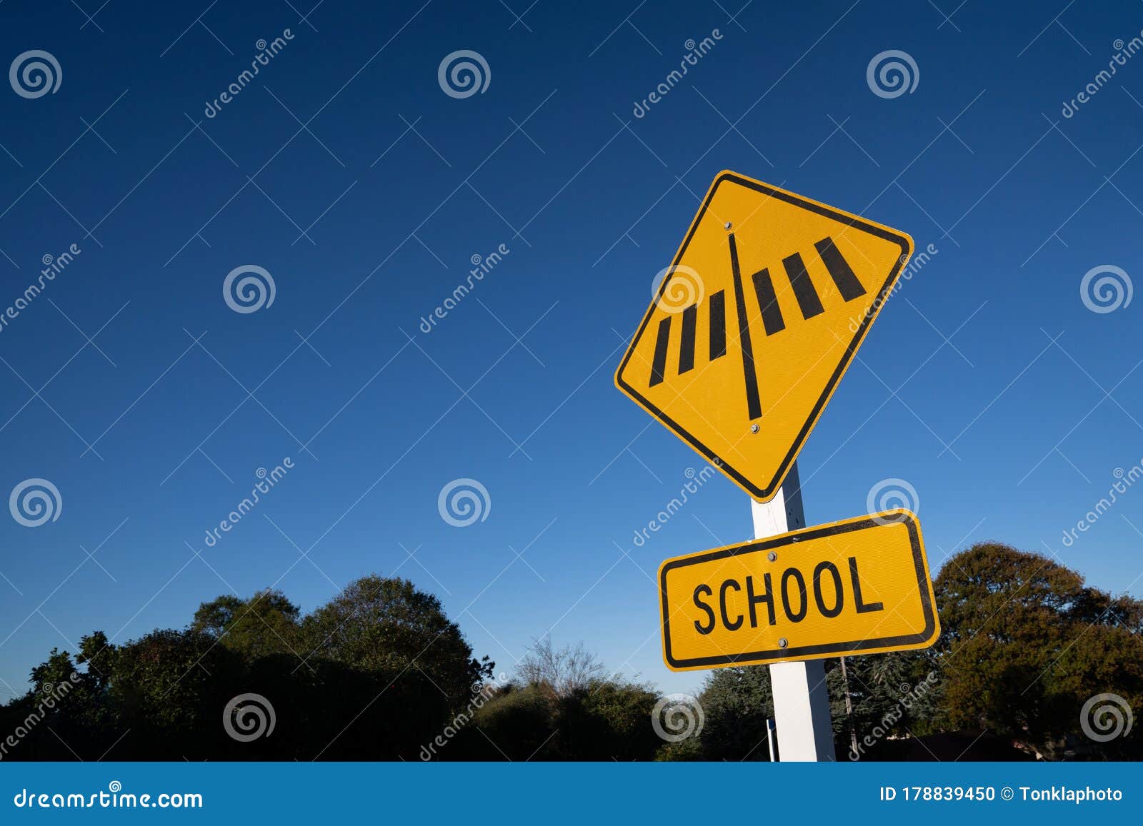 School Crosswalk Sign with Blue Sky Stock Photo - Image of black, metal ...