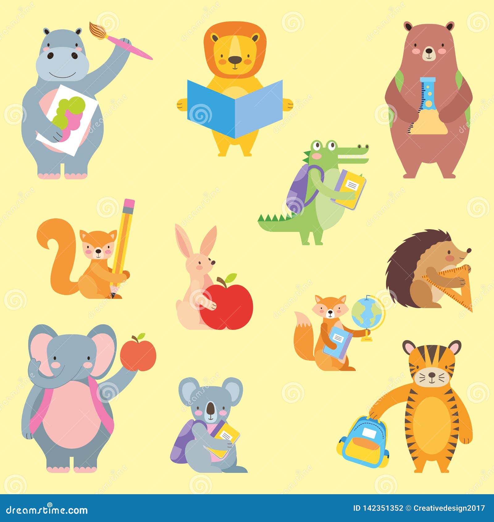 School Cute Animals Background Stock Vector - Illustration of bear ...