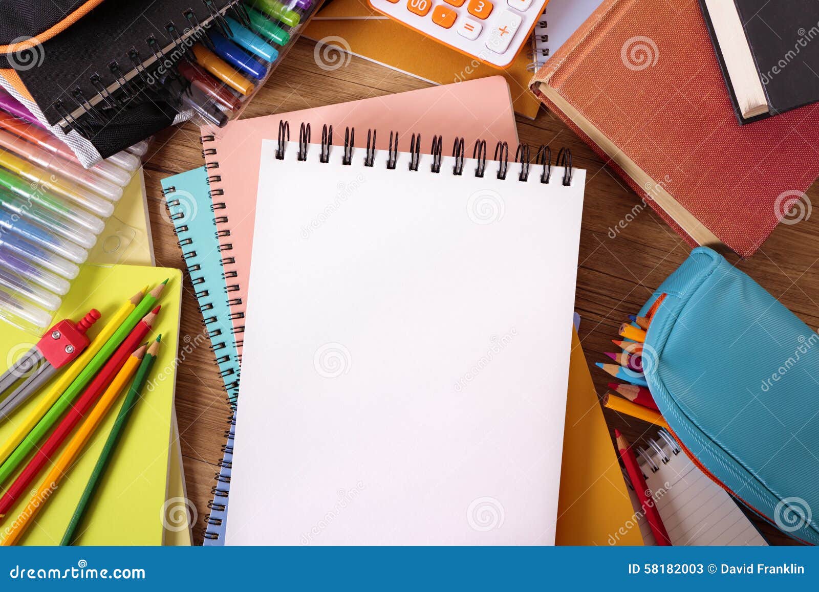School Desk with Blank Note Pad or Writing Book, Copy Space Stock Image ...