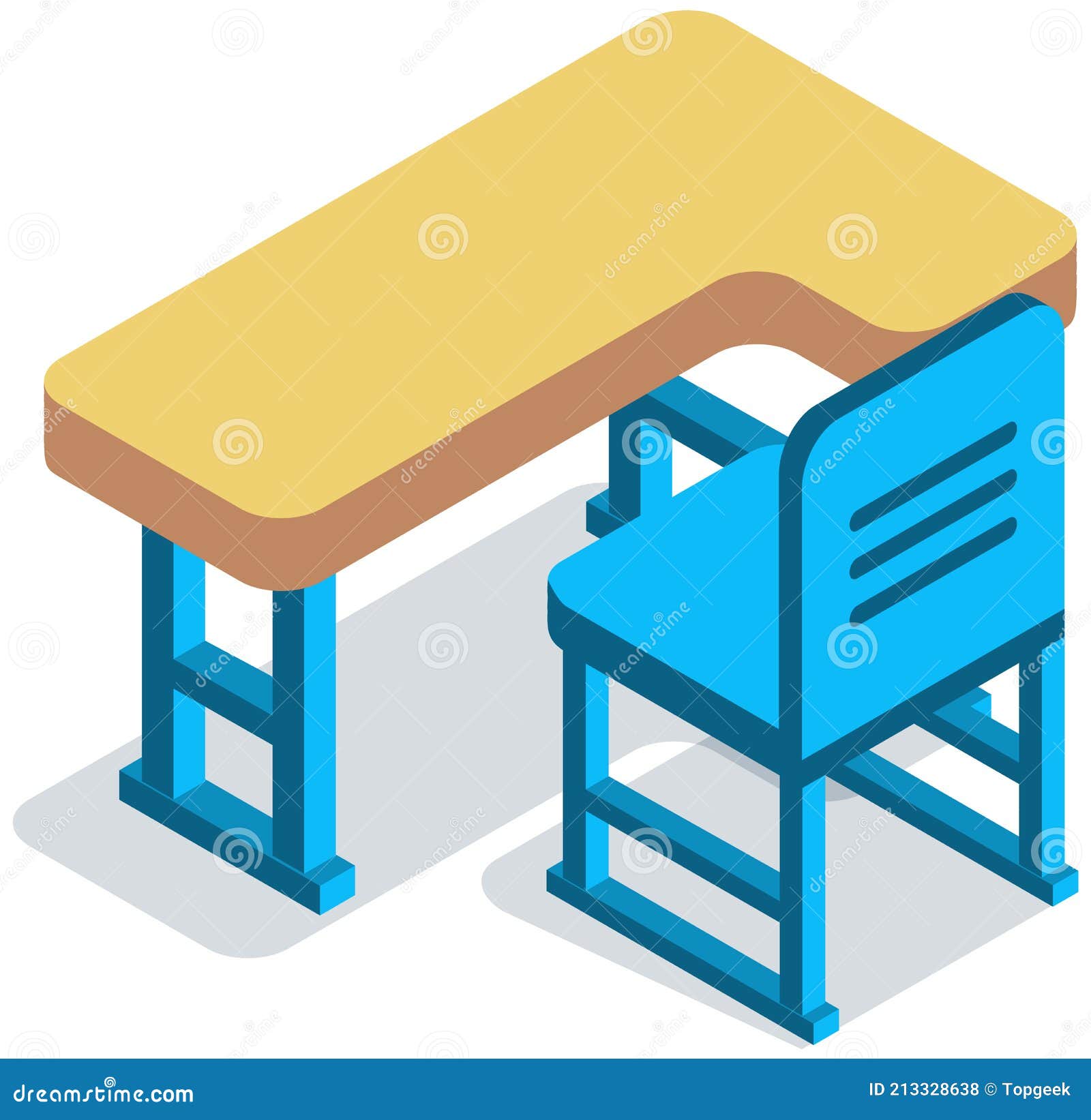 School Desk and Chair, Perspective Side View with Shadow. Student Chair ...