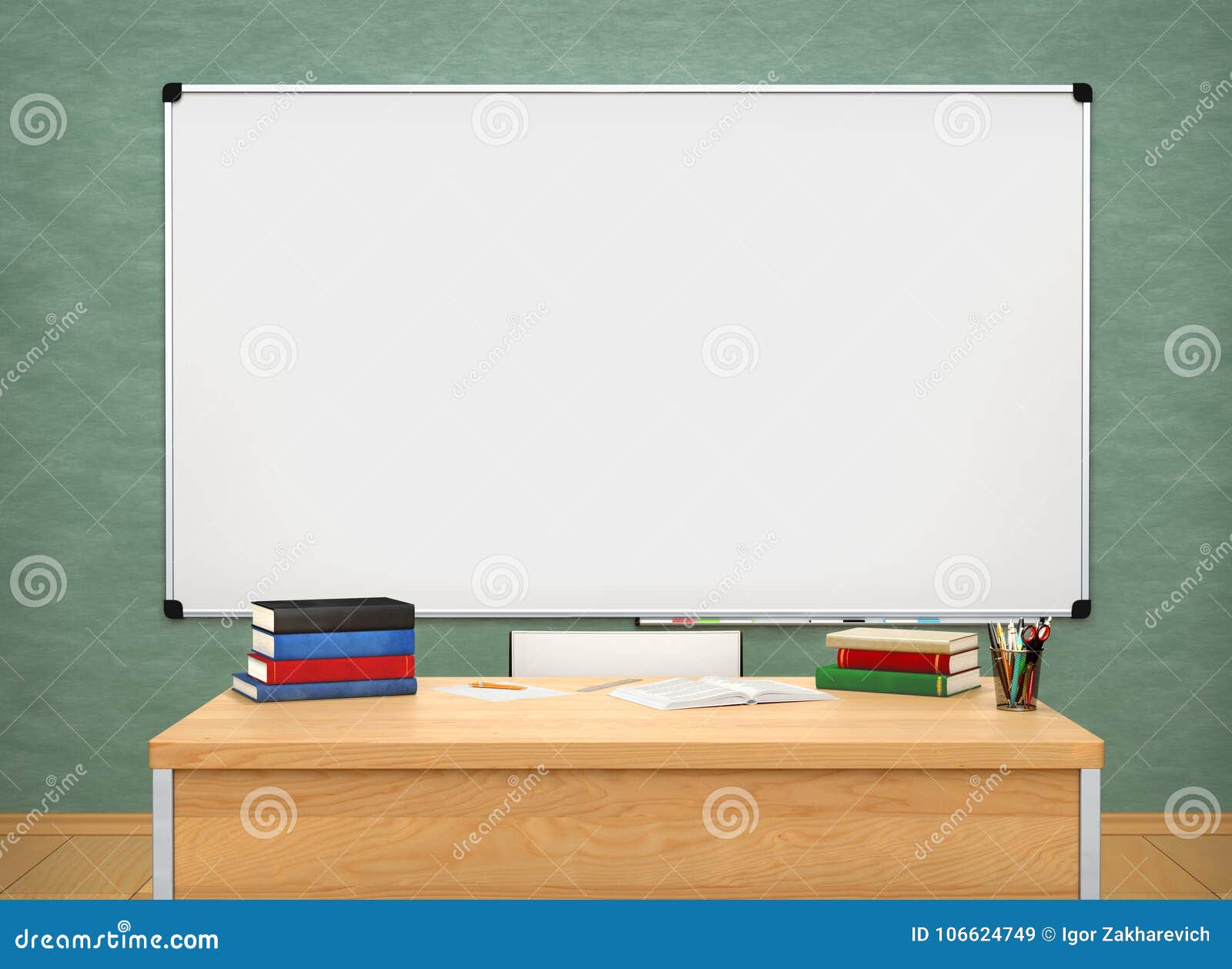 School Desk and Classboard. 3d Illustration Stock Illustration ...