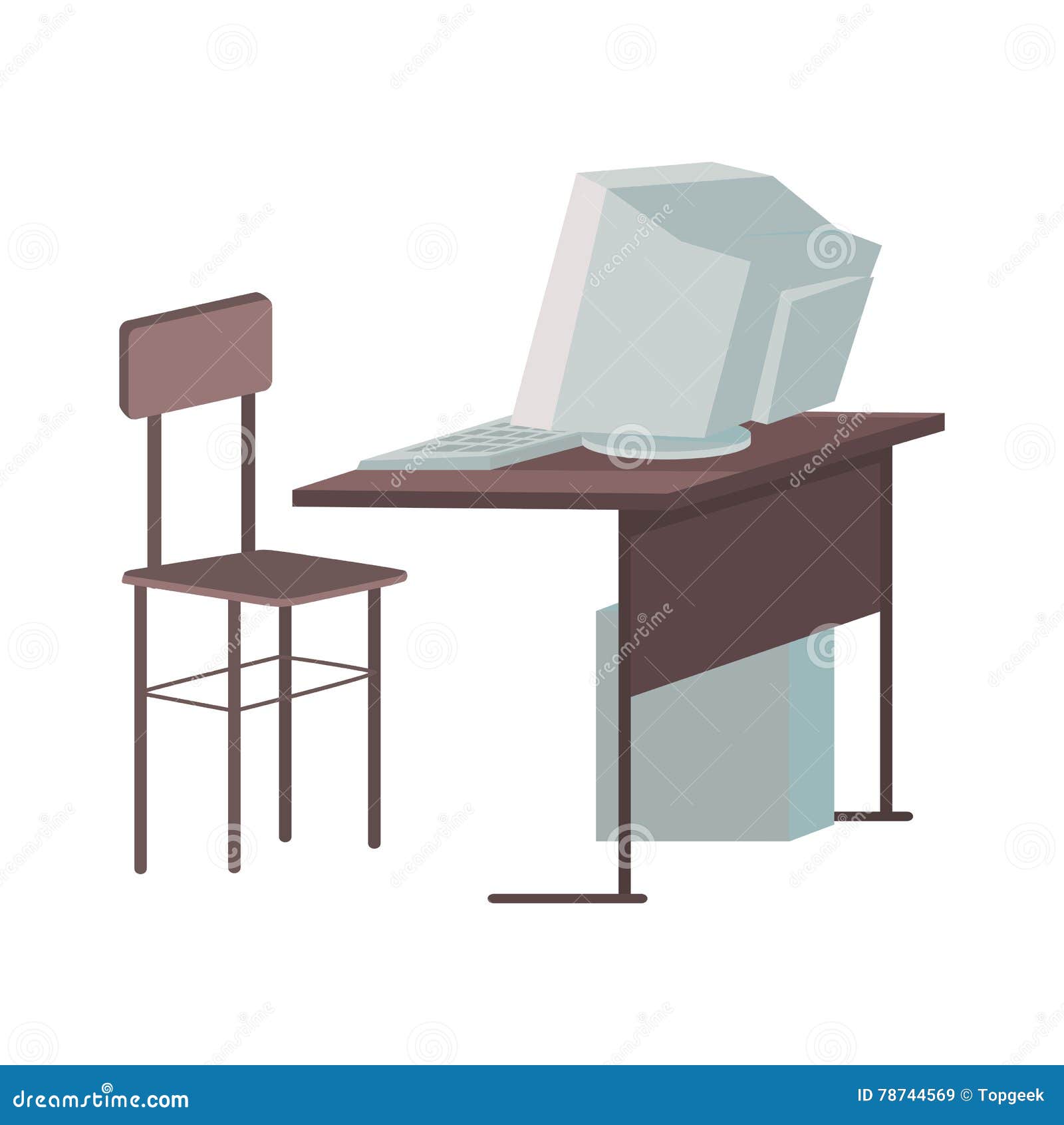 School Desk with Desktop Computer Stock Vector - Illustration of ...