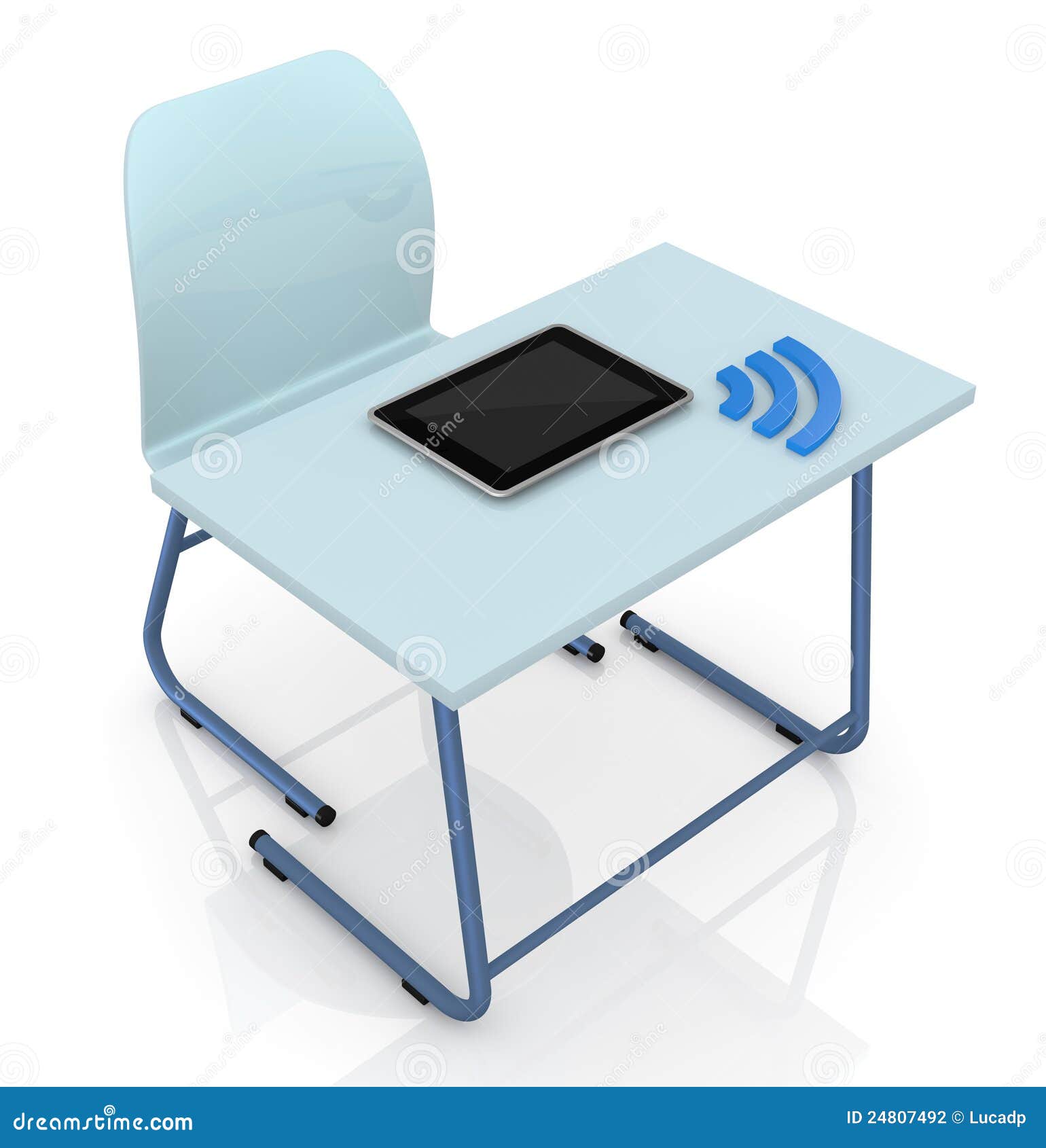 A School Tablet On The Table, Vector Illustration Of Learning ...