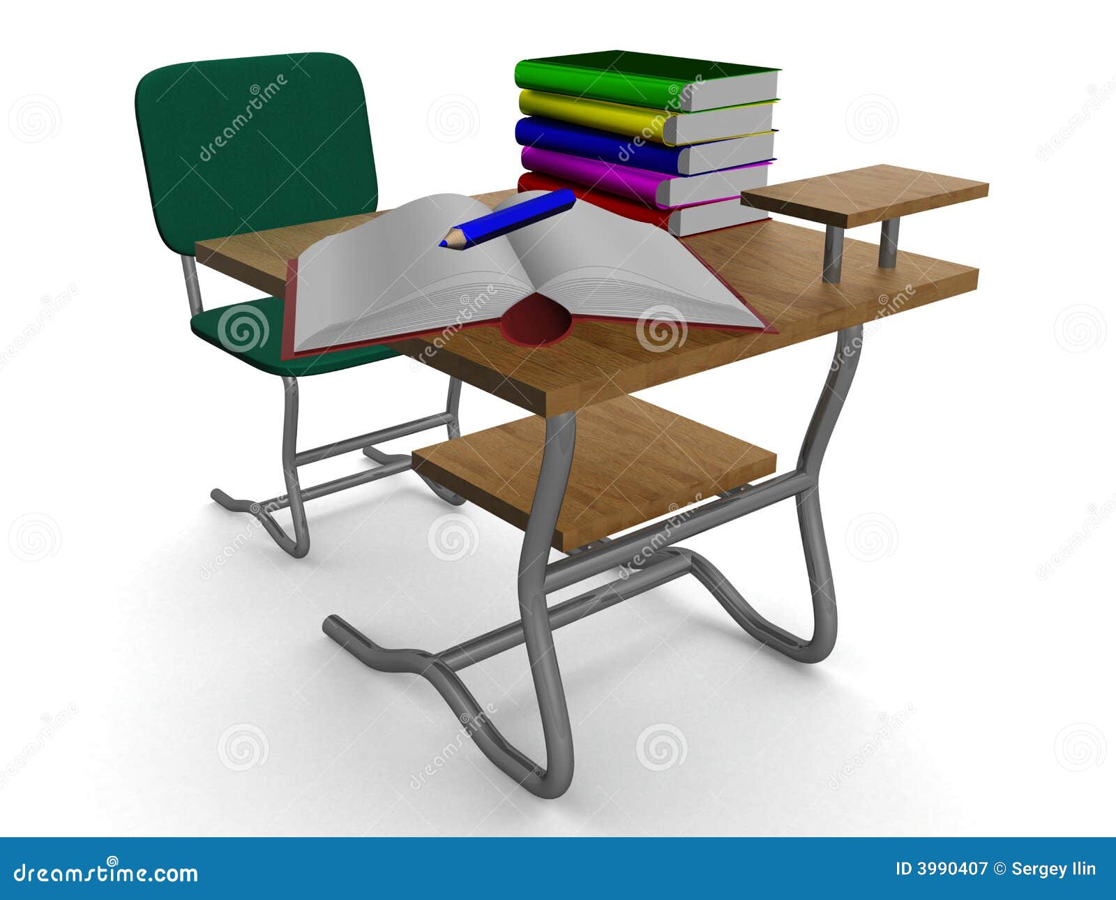 School Desk with Textbooks and a Pencil. Stock Illustration ...