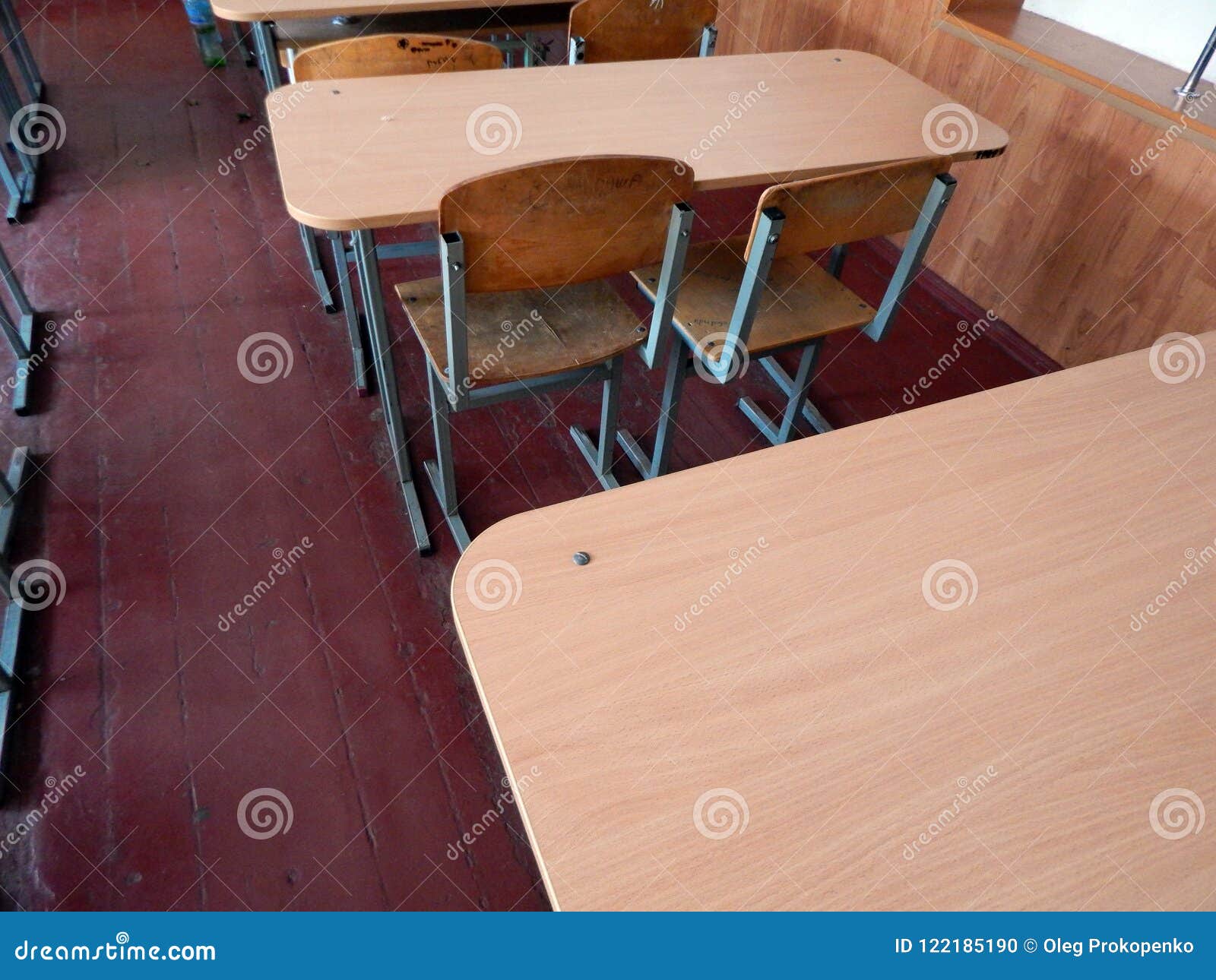 School Desks in the Classroom Stock Photo - Image of blackboard, chair ...