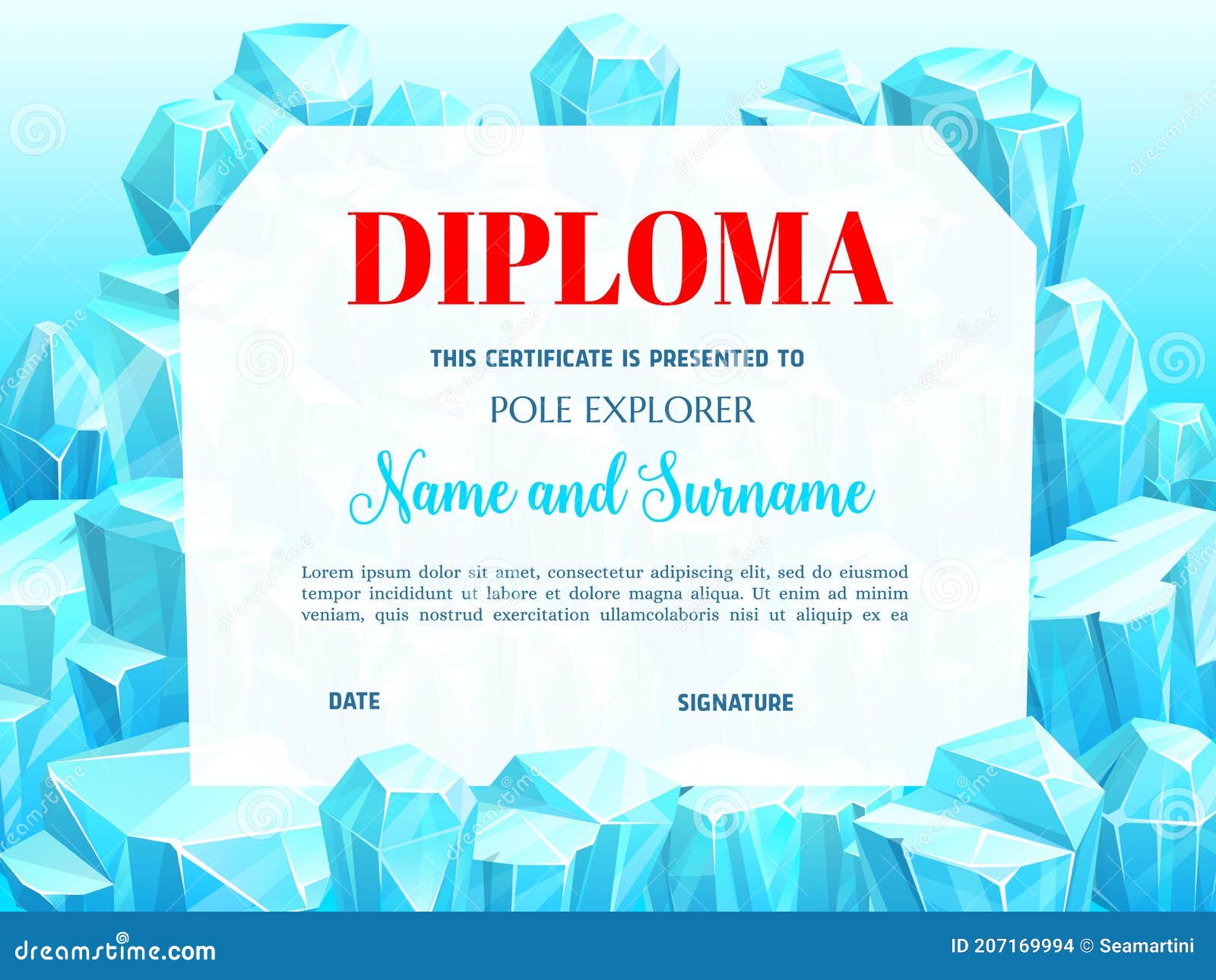 School Diploma for Pole Explorer with Ice Crystals Stock Illustration ...
