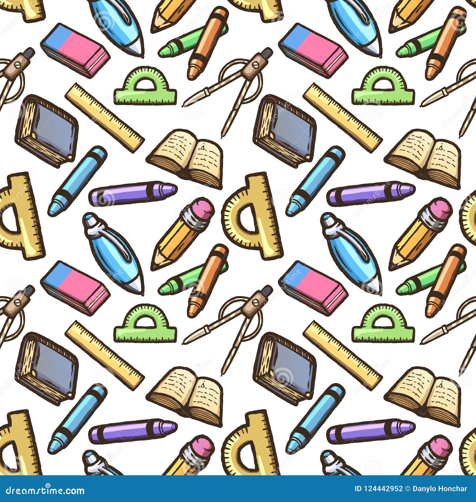 School Doodles Seamless Pattern. Stock Vector - Illustration of back ...