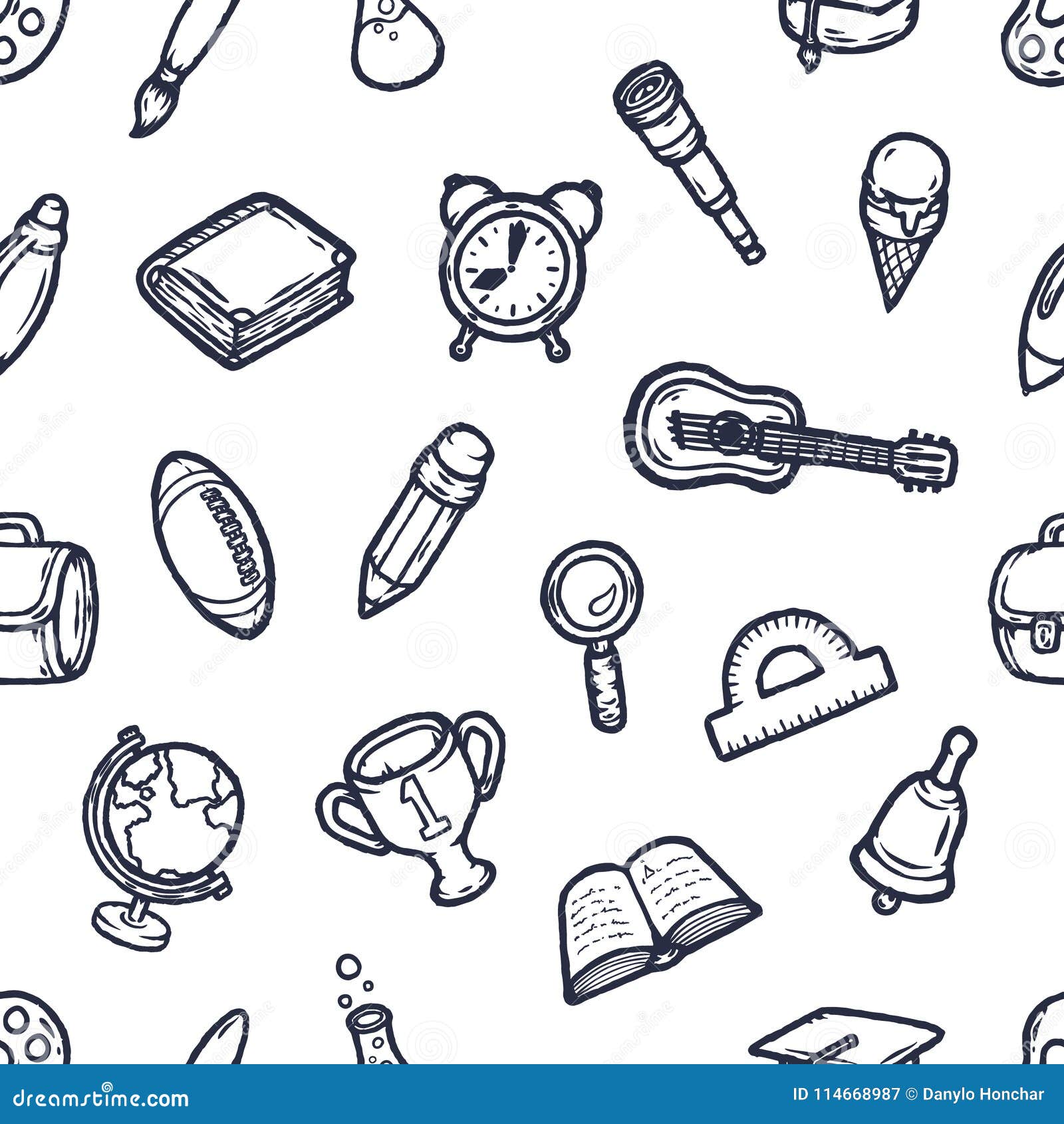 School Doodles Seamless Pattern. Stock Vector - Illustration of college ...