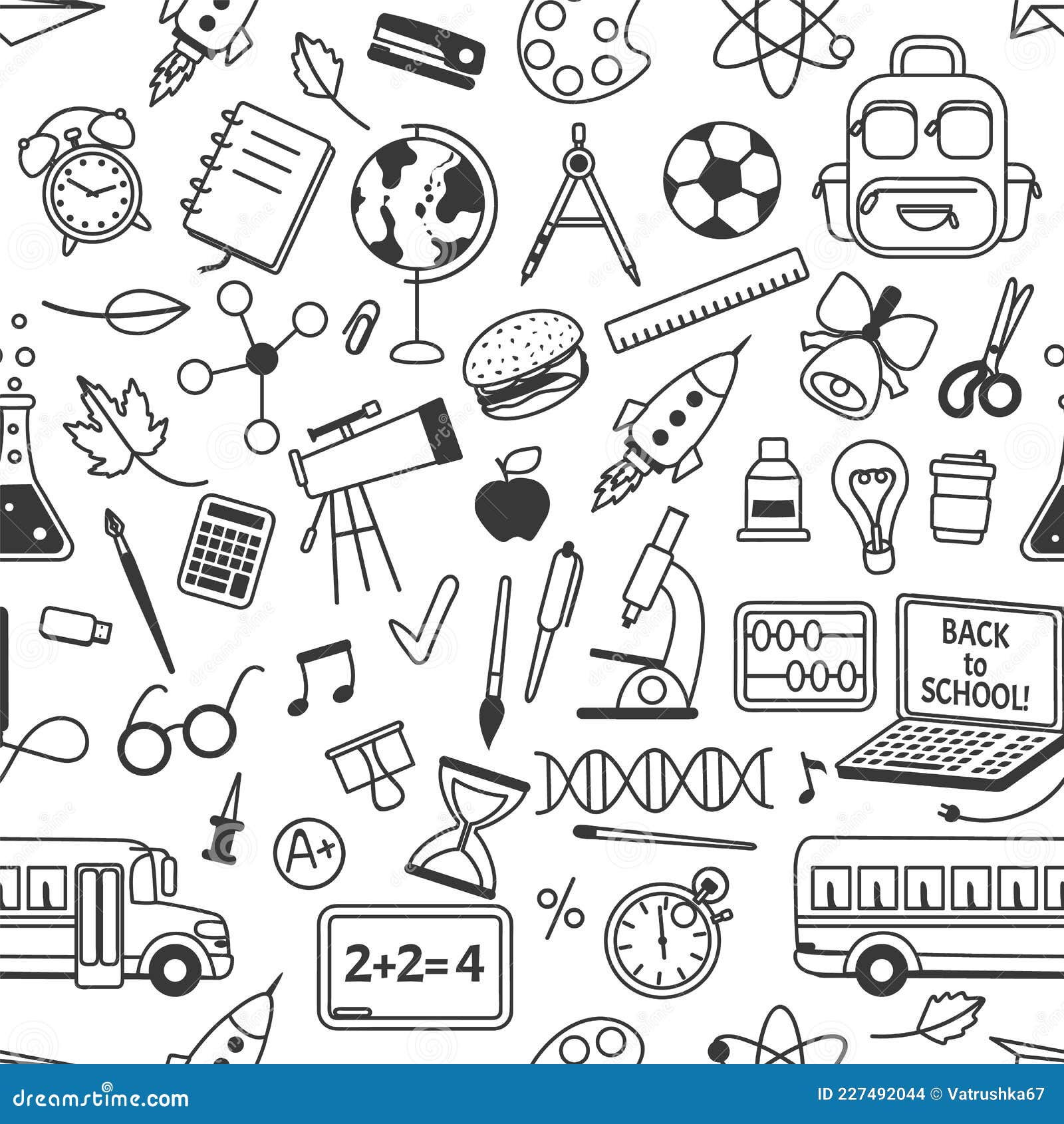 School Doodles Seamless Pattern with School Stationery. Hand Drawn ...