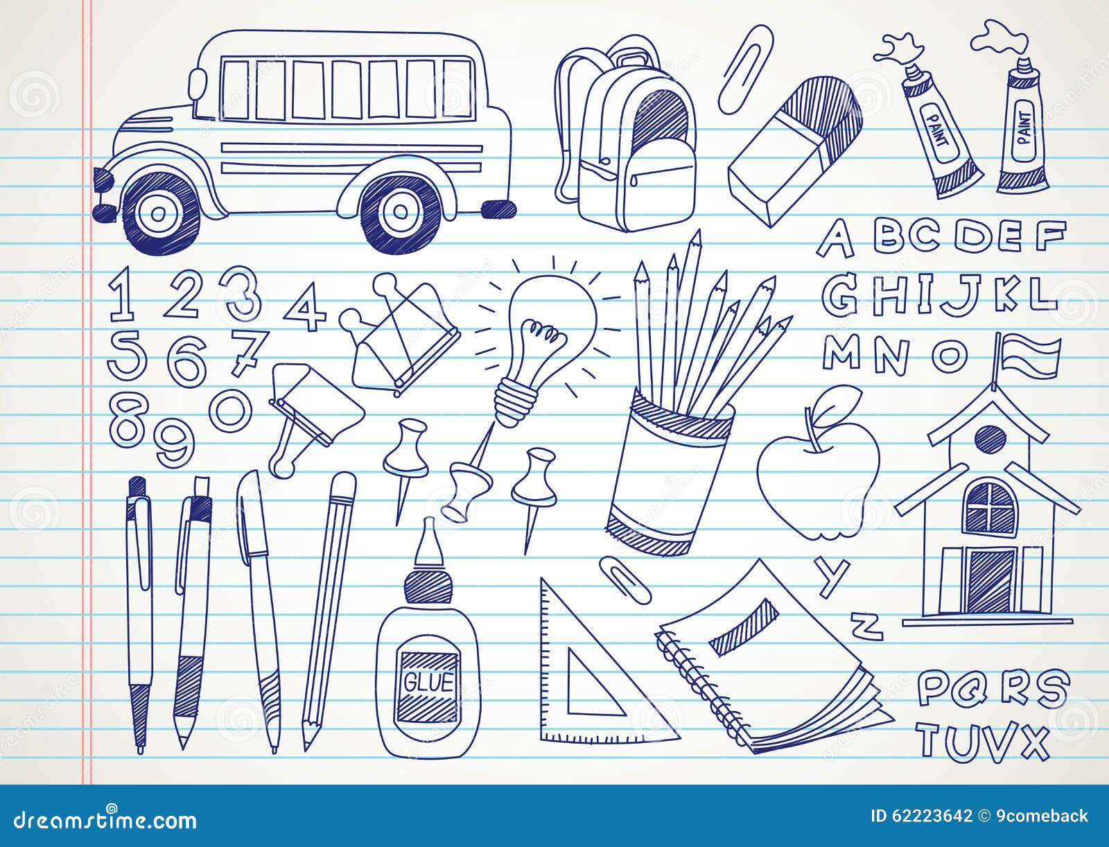 School Doodles, Pattern Seamless. Back To School Line Icons Supples ...