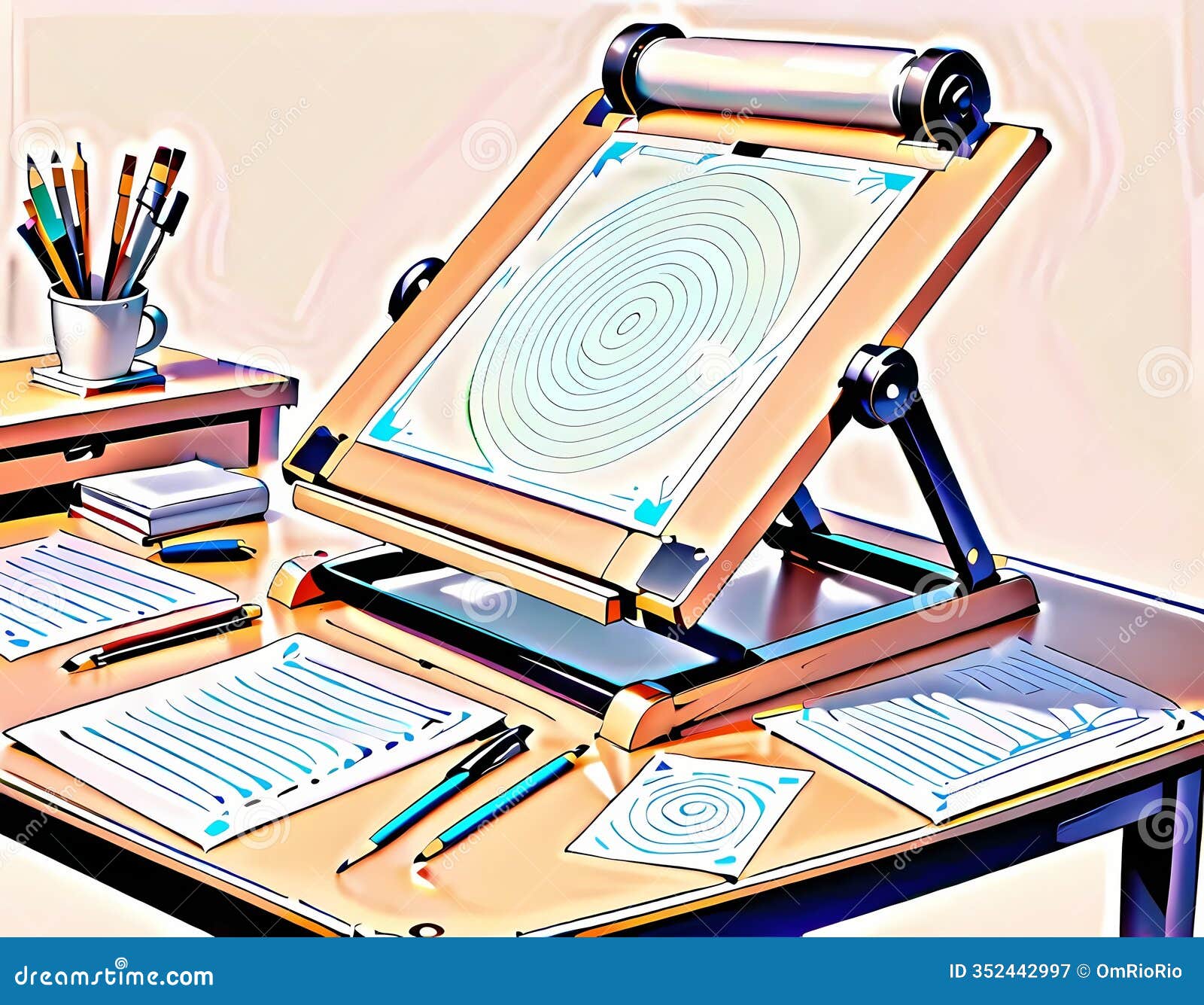 School Drafting Table Education Tool Cartoon Square Illustration ...