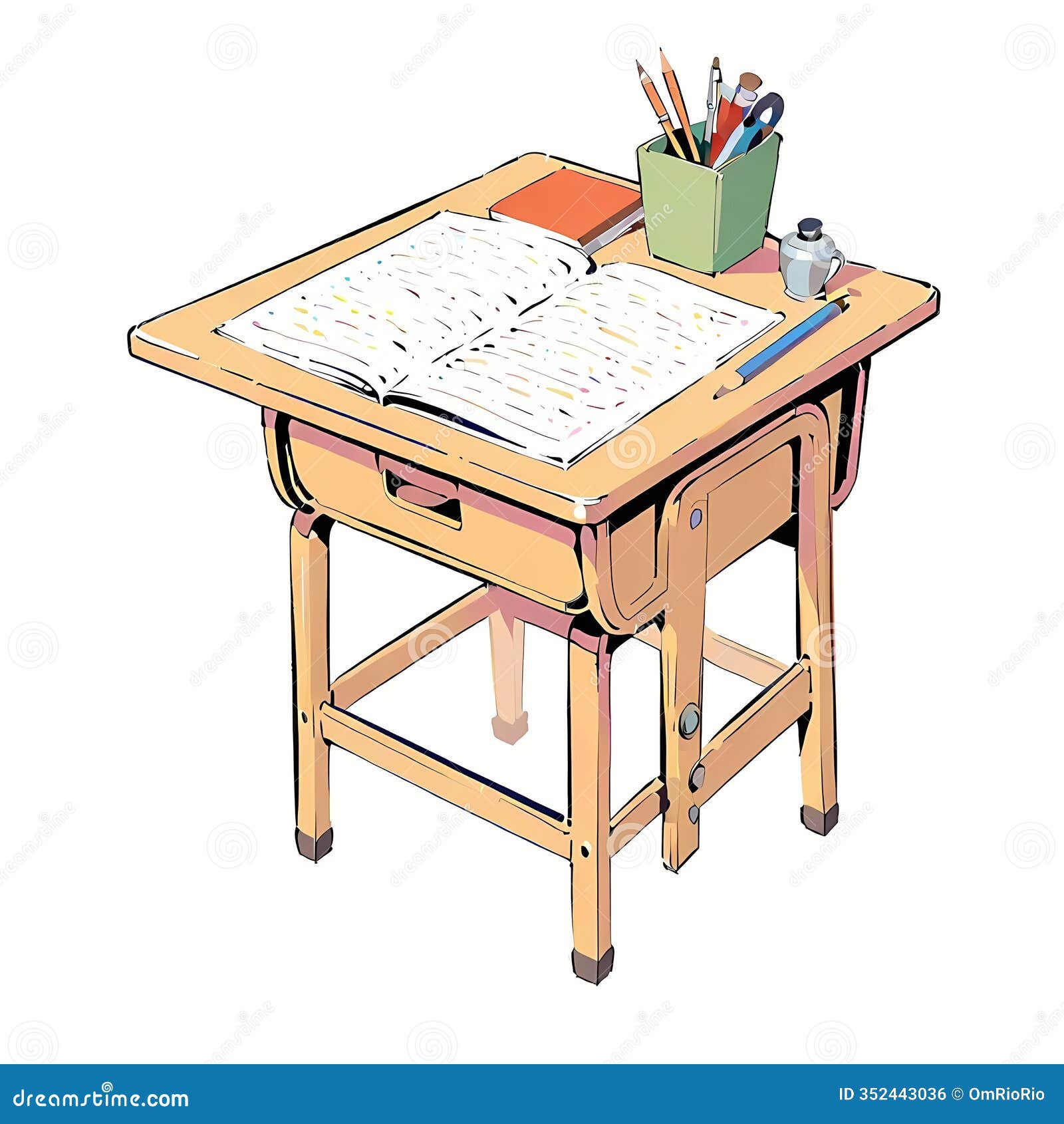 School Drafting Table Education Tool Cartoon Square Illustration ...