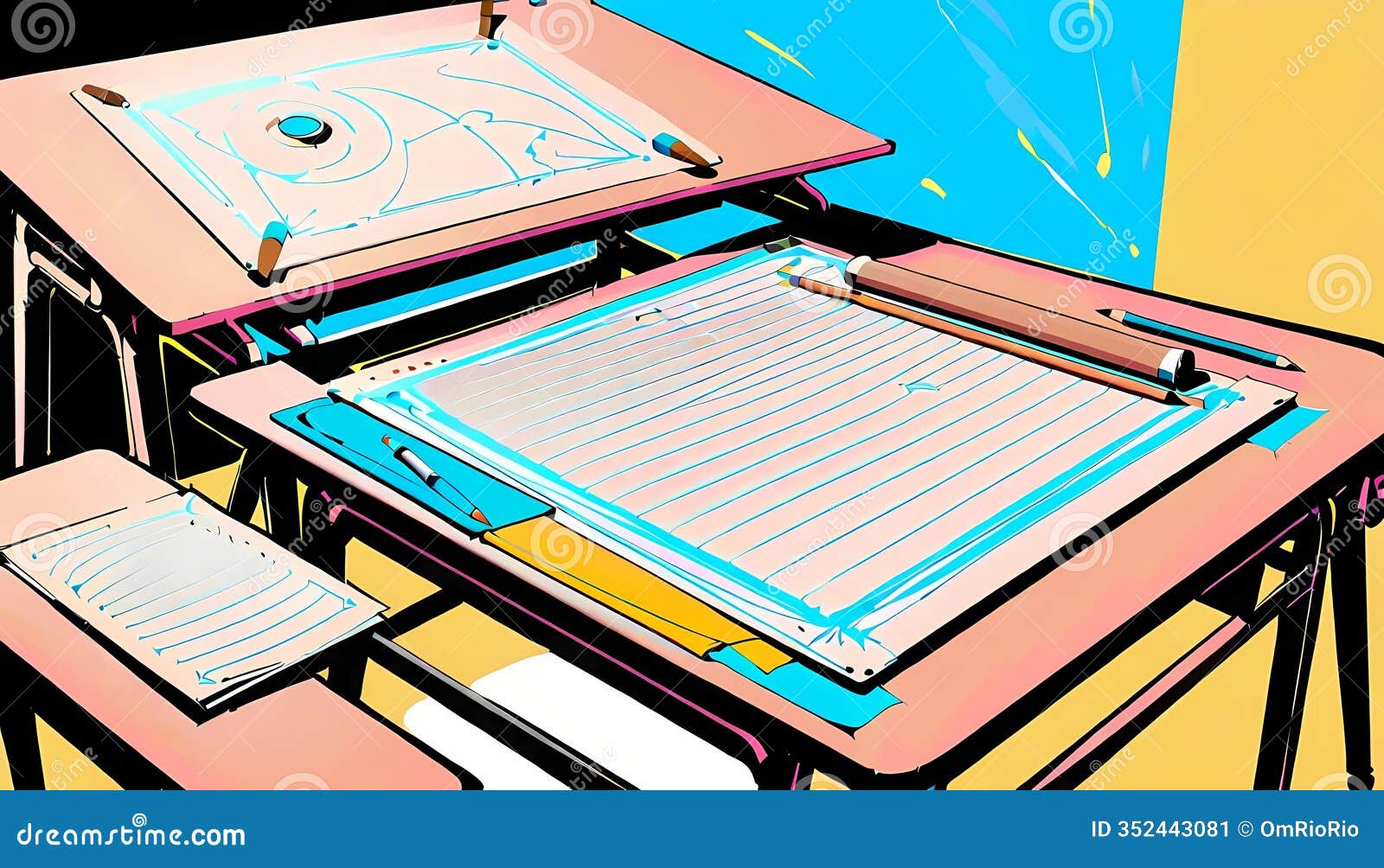 School Drafting Table Education Tool Cartoon Square Illustration ...