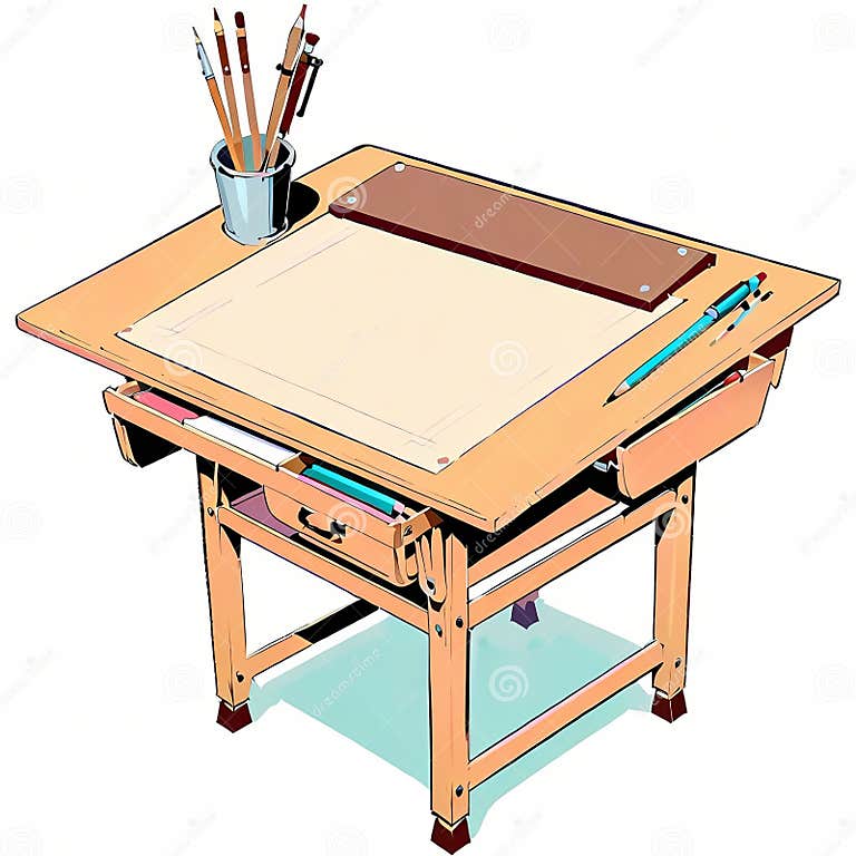 School Drafting Table Education Tool Cartoon Square Illustration ...