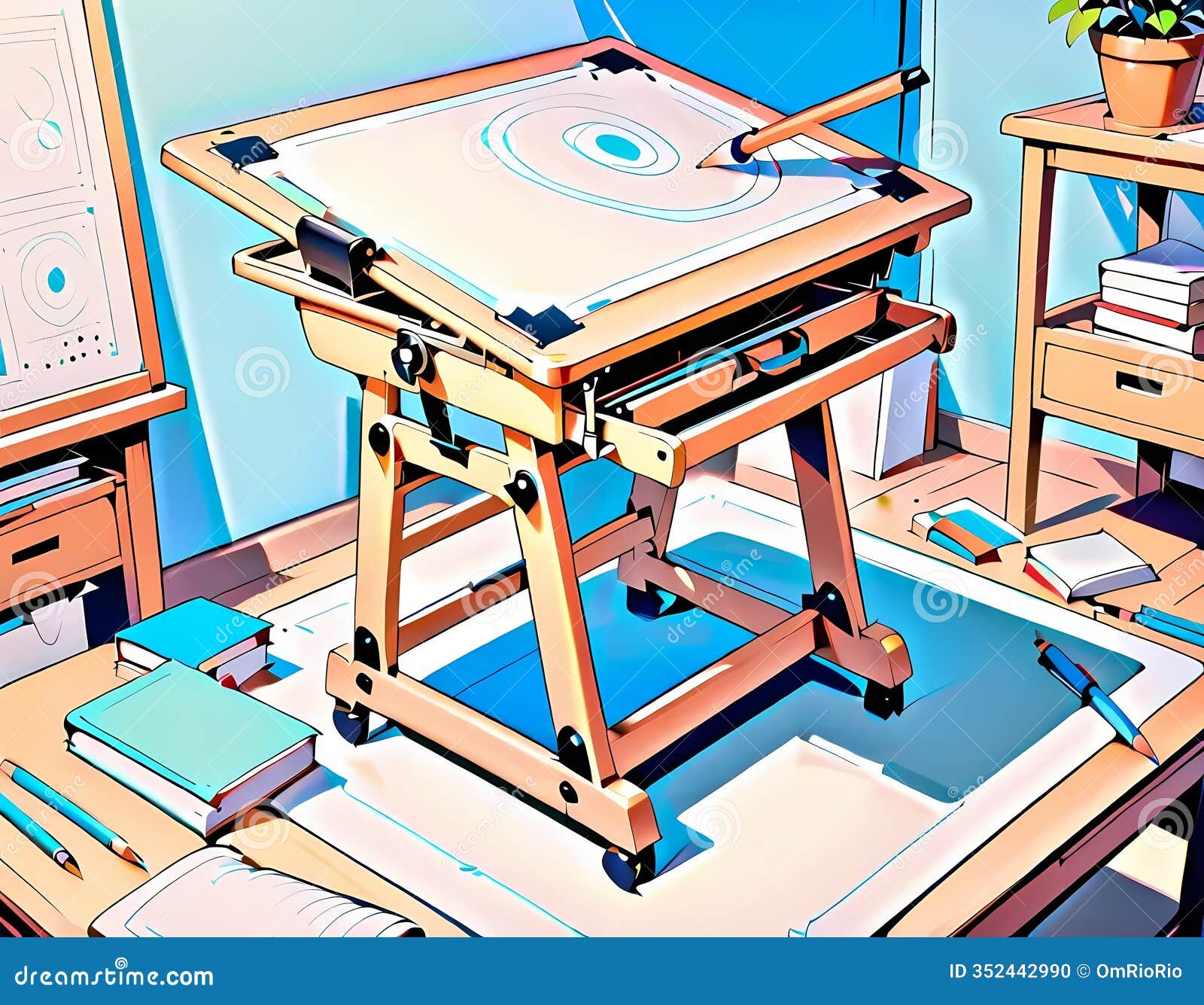 School Drafting Table Education Tool Cartoon Square Illustration ...
