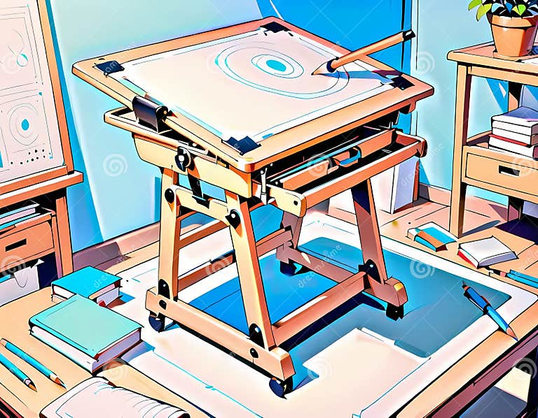 School Drafting Table Education Tool Cartoon Square Illustration ...