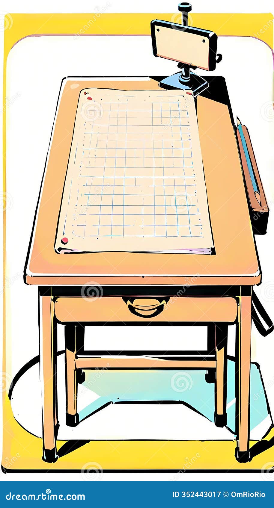 School Drafting Table Education Tool Cartoon Square Illustration ...