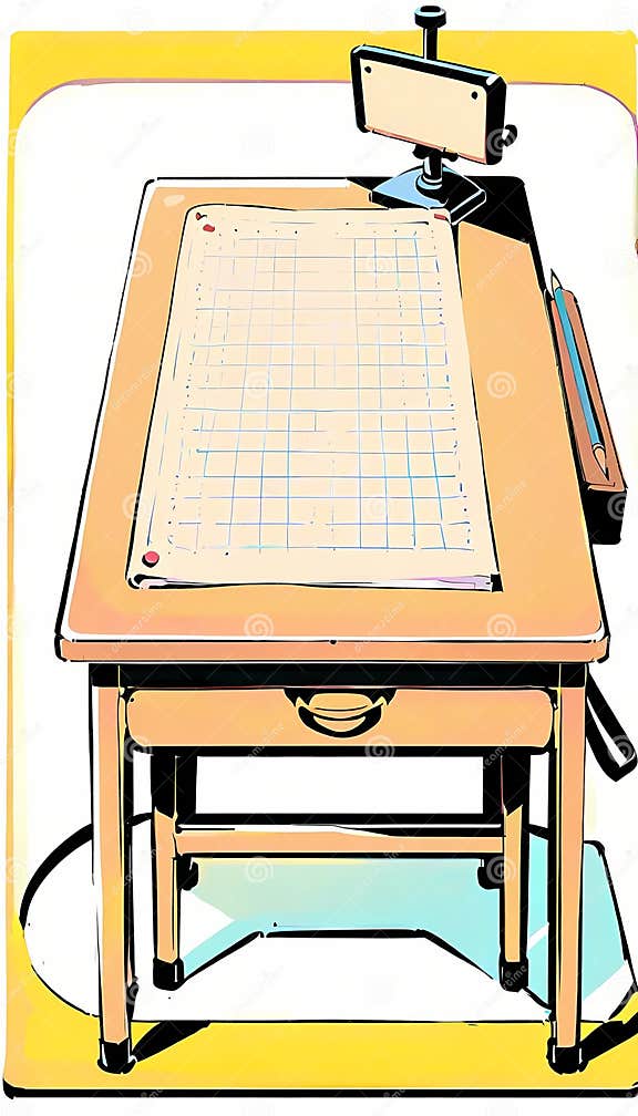 School Drafting Table Education Tool Cartoon Square Illustration ...