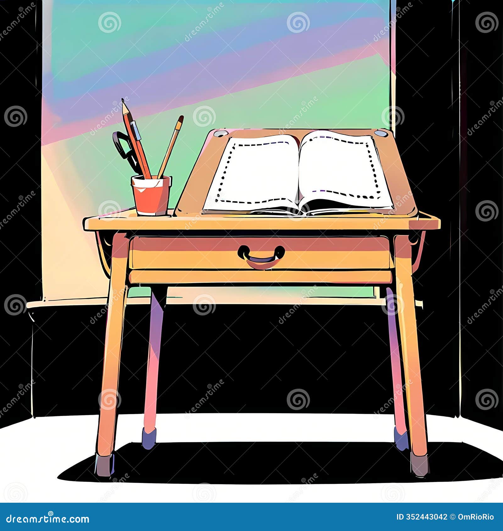 School Drafting Table Education Tool Cartoon Square Illustration ...