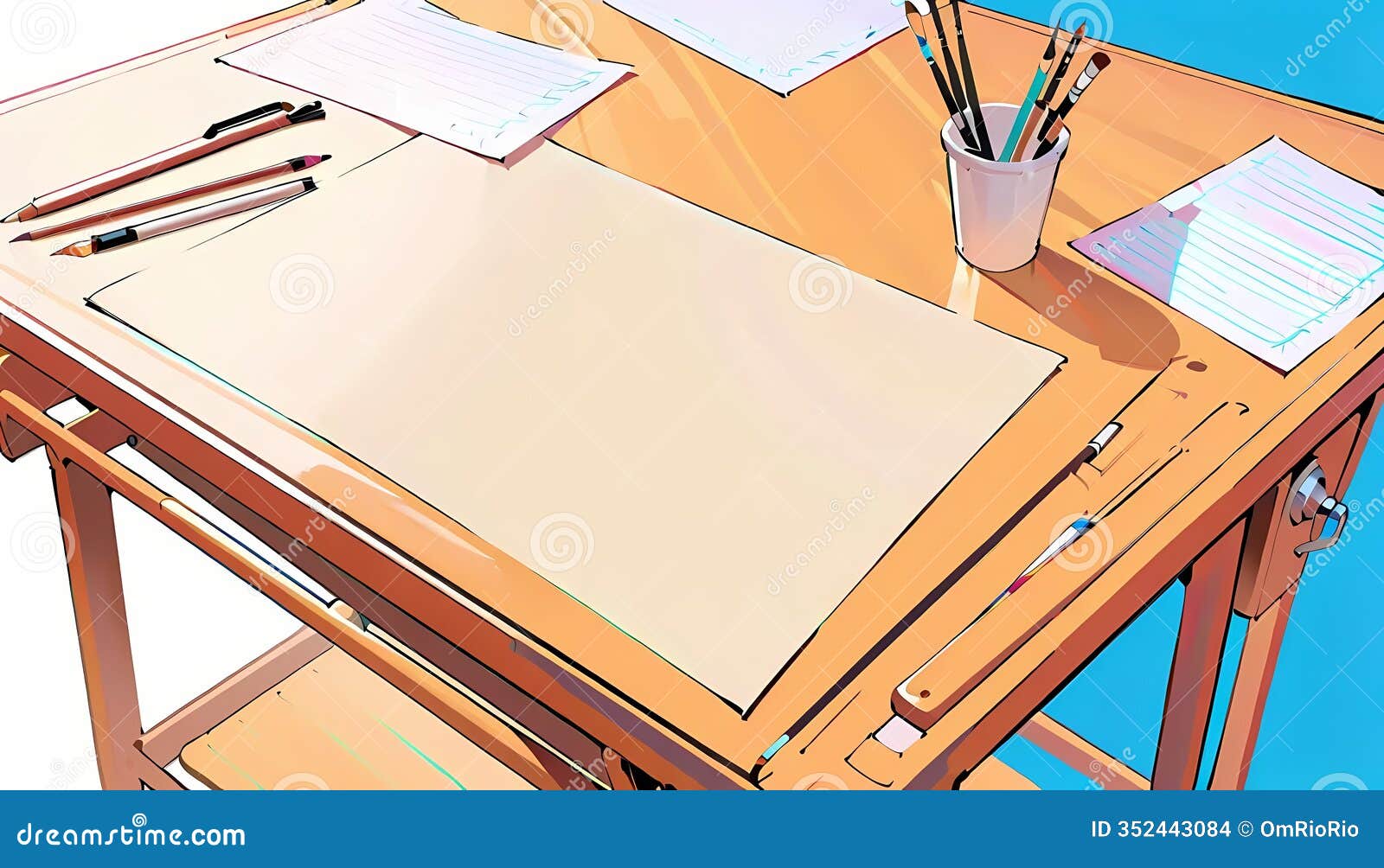 School Drafting Table Education Tool Cartoon Square Illustration ...