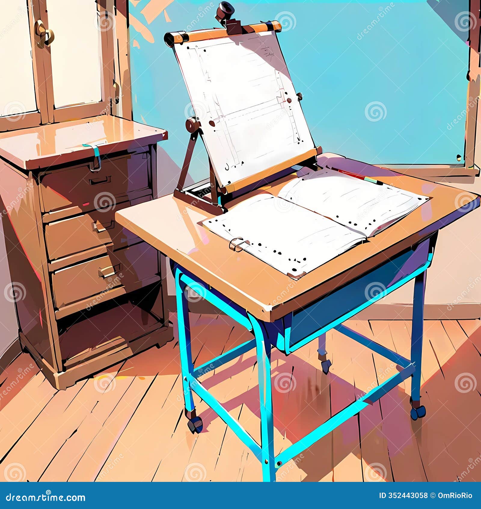 School Drafting Table Education Tool Cartoon Square Illustration ...